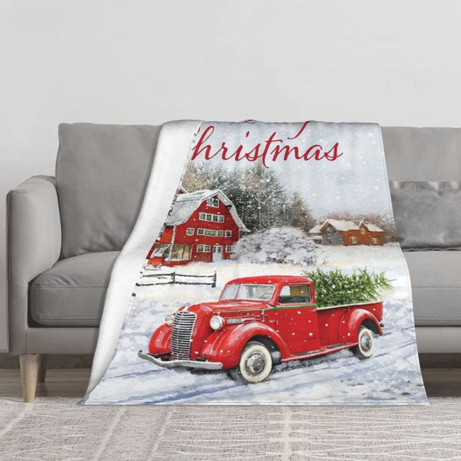 JOOCAR Winter Red Truck Christmas Blanket Holiday Red Christmas ...