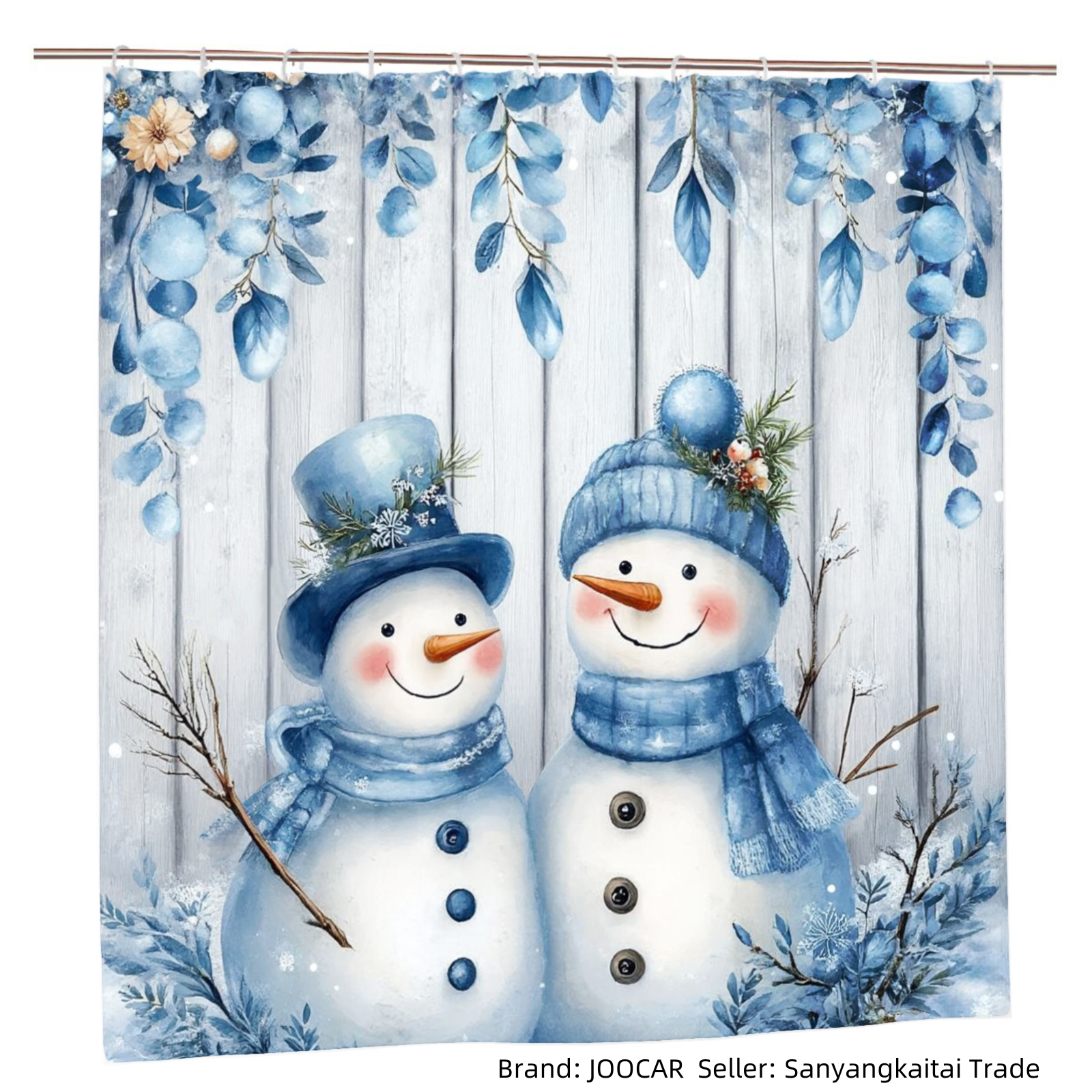 JOOCAR Winter Snowman Blue Hat Scarf Polyester Shower Curtain for Home ...