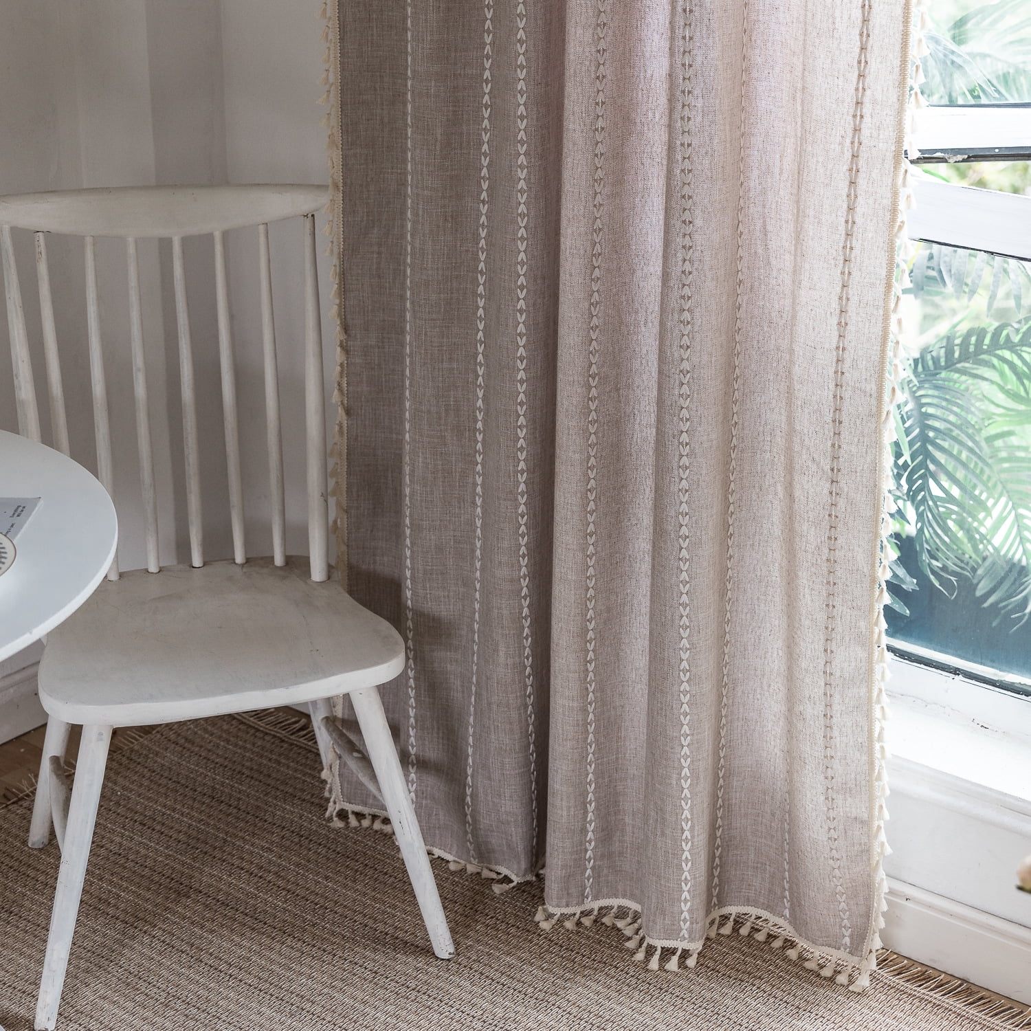 "JOOJA 2 Panels Boho Linen Curtains with Embroidery for Living Room ...