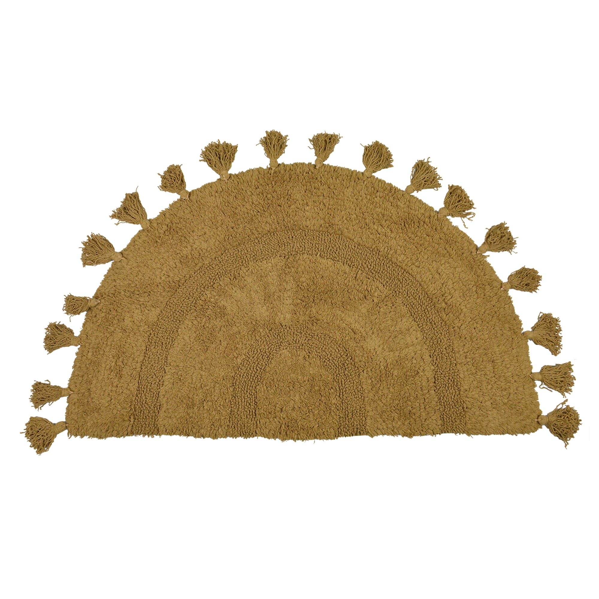 "JOOJA Bohemian Fringe Cotton Bath Mat, Non-Slip, Half Circle Mustard ...