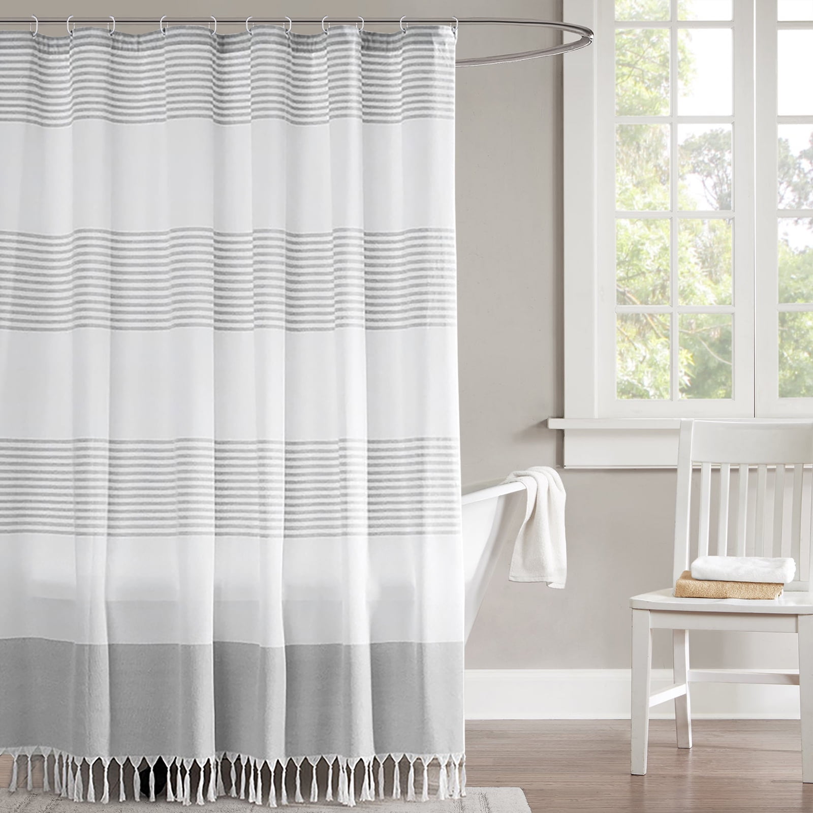 JOOJA Boho Shower Curtain with Tassel Farmhouse Stripe Bathroom ...