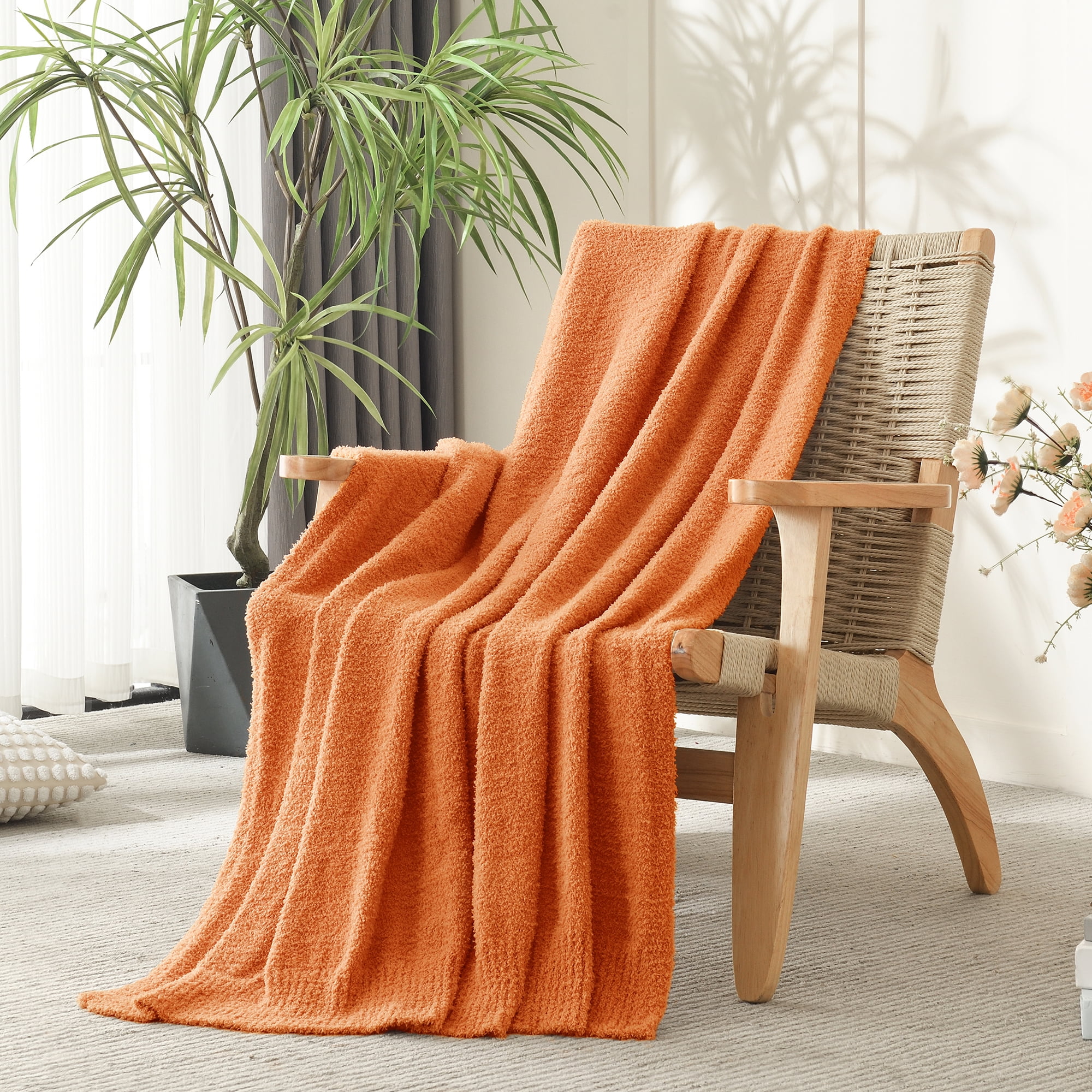 JOOJA Knit Throw Blanket Super Soft Cozy Blanket, 60"x80", Orange ...