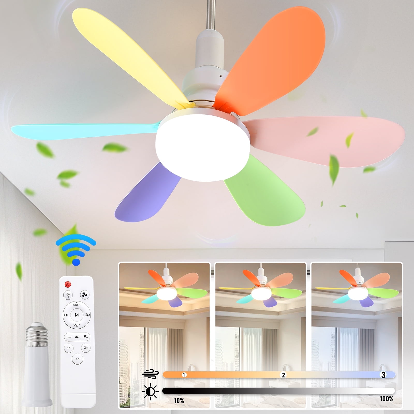JOPESO 6 Blades Socket Fan Light with Remote 3-Timer 20.5" Memory ...