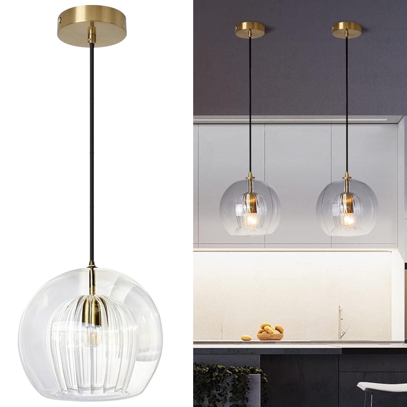 JOPESO 60" Pendant Lighting Modern Globe Hanging Lamp Glass Kitchen ...