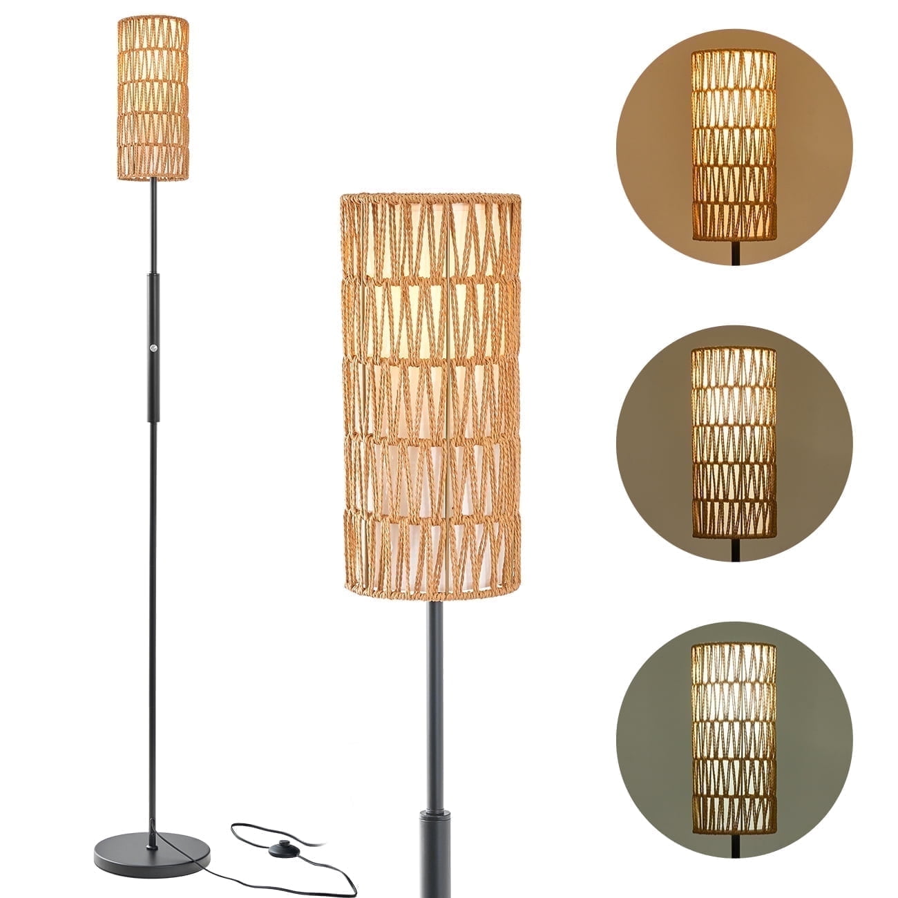 JOPESO 67” Floor Lamp for living room Dimmable Boho Rattan Standing ...