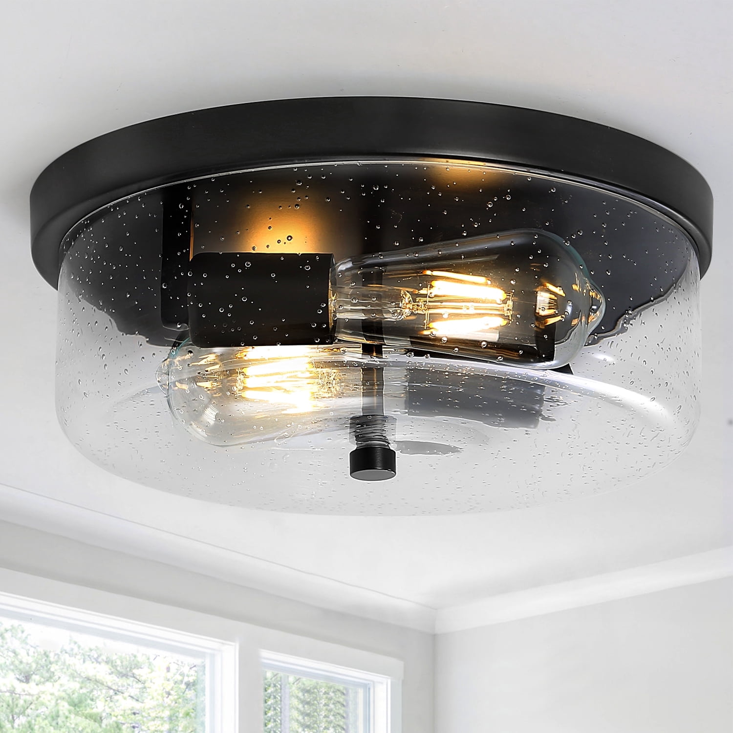 JOPESO Flush Mount Ceiling Light 2-Light Light Fixture 13.78 Inch Black ...