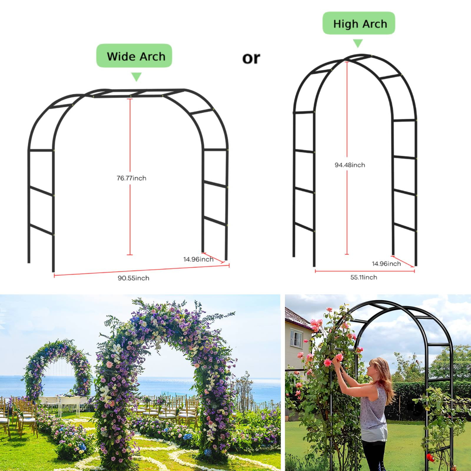 Zimtown Metal Garden Arch 6.8 Ft Garden Arbor for Climbing Plant ...