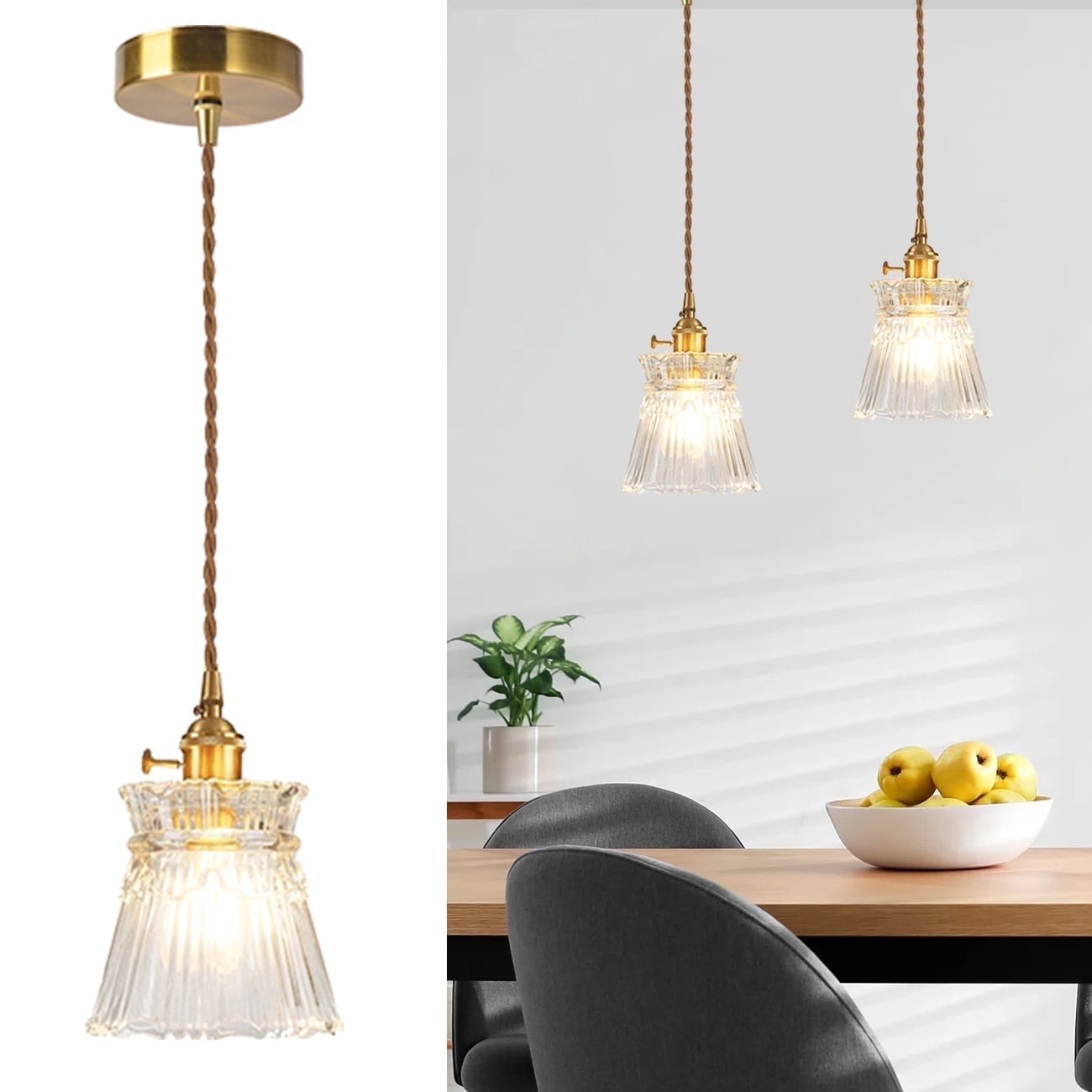 JOPESO Pendant Lighting, Glass Kitchen Light Fixtures, Vintage Hanging ...
