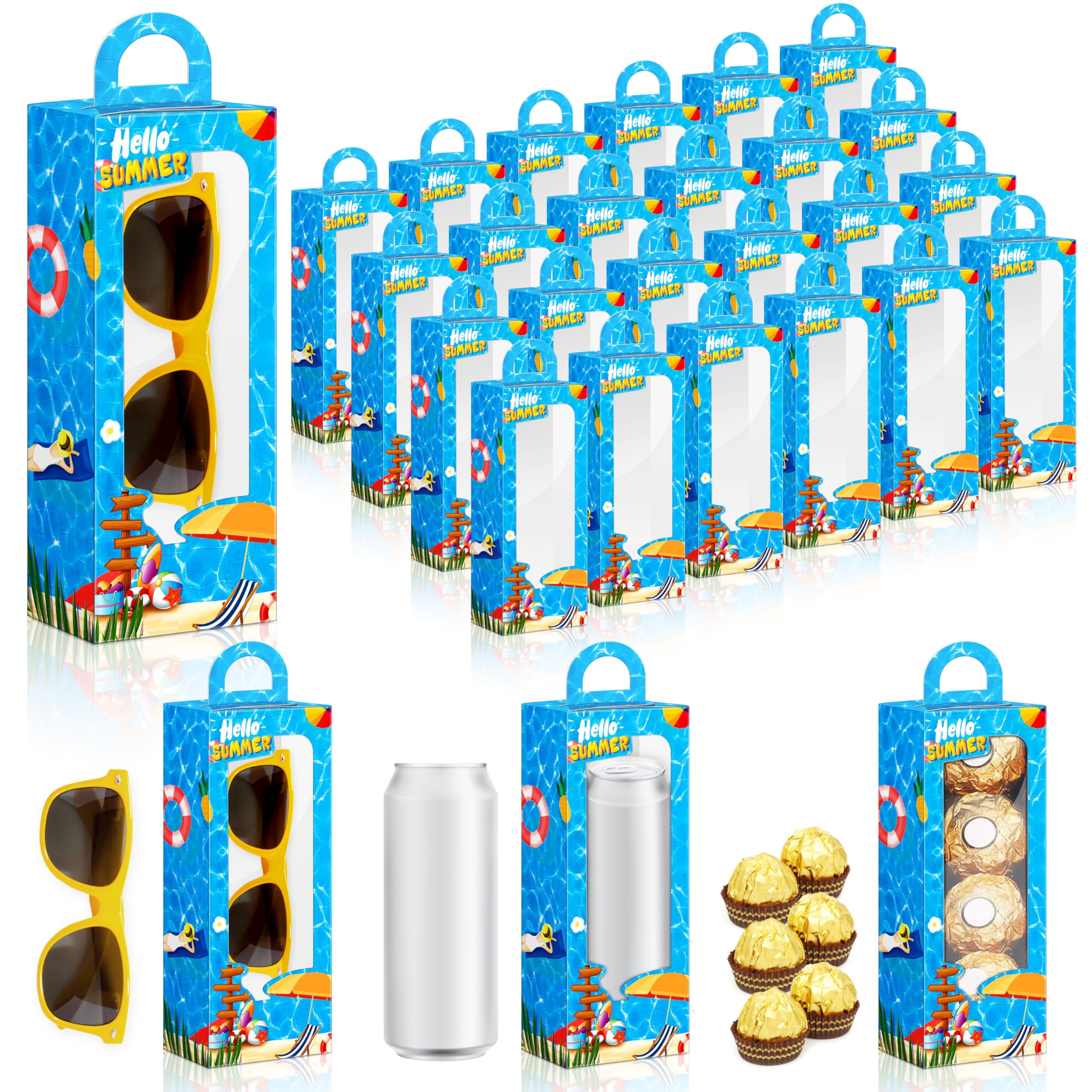 JOPHMO 24Pcs Summer Beach Pool Party Favor Bags Boxes, Hello Summer ...