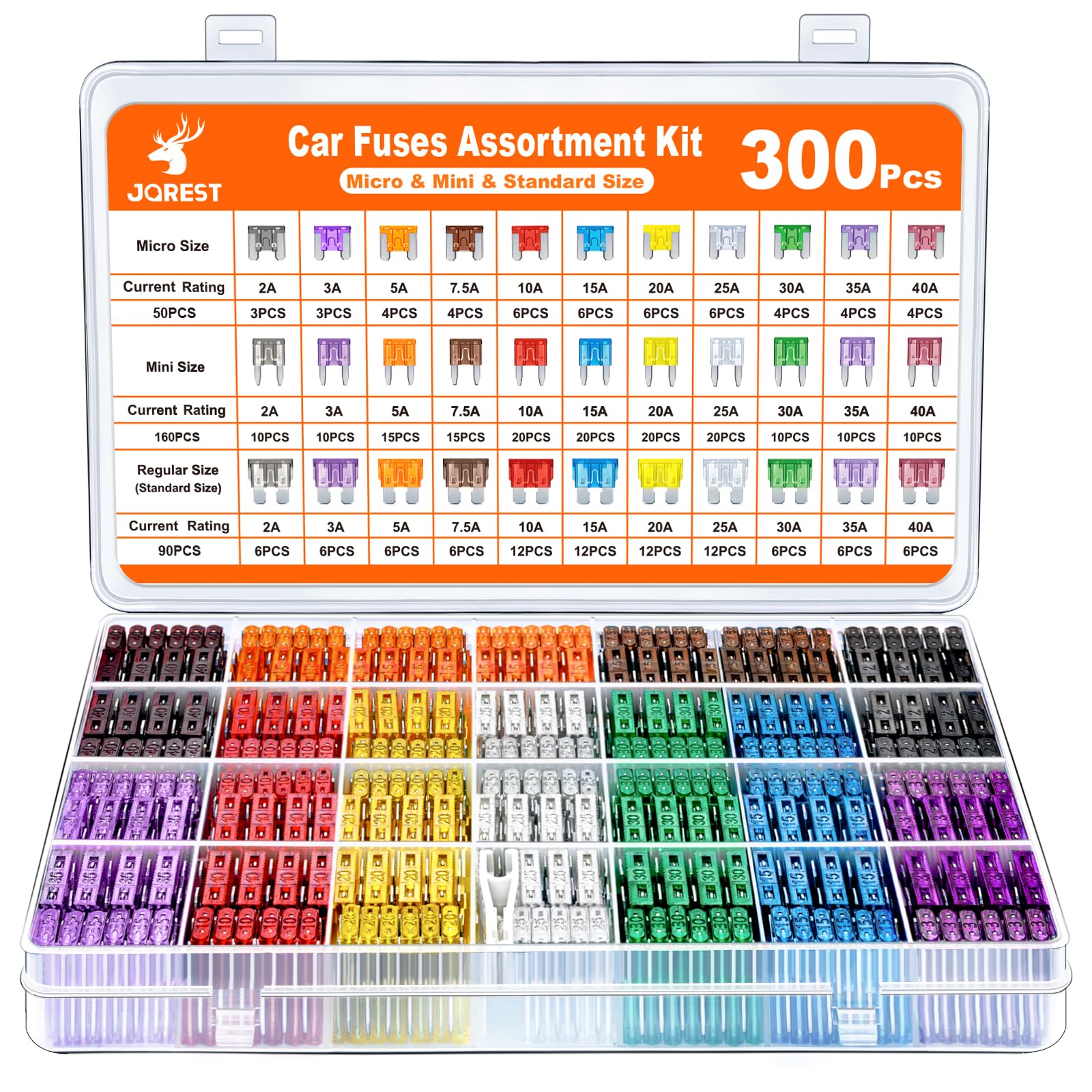 JOREST 300Pcs Car Fuse Assortment Kit, 160 Mini Fuses Automotive + 90 ...
