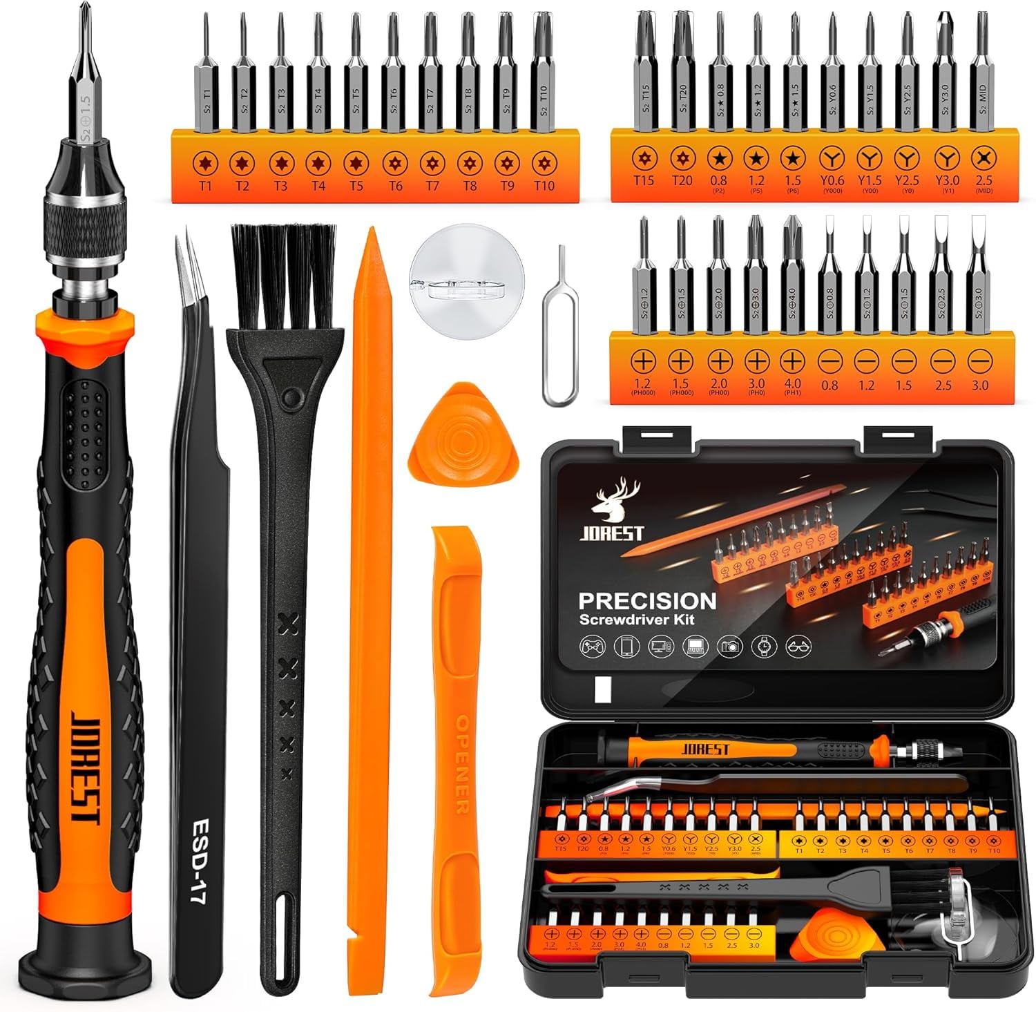 JOREST 38Pcs Small Precision Screwdriver Set (S2 Steel), Magnetic Screwdriver Set with Torx T5 ...
