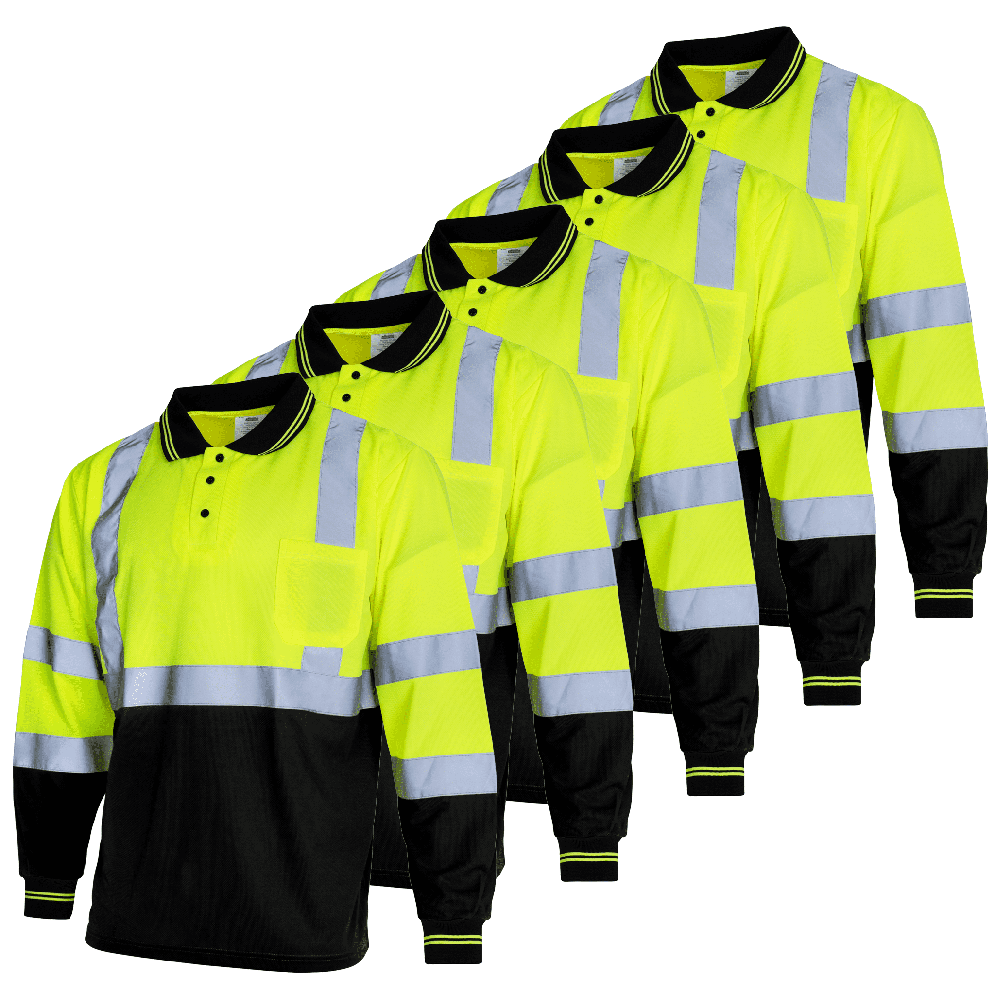JORESTECH 5-Pack Hi-Vis Long Sleeve Safety Polo Shirt, ANSI Class 1 ...