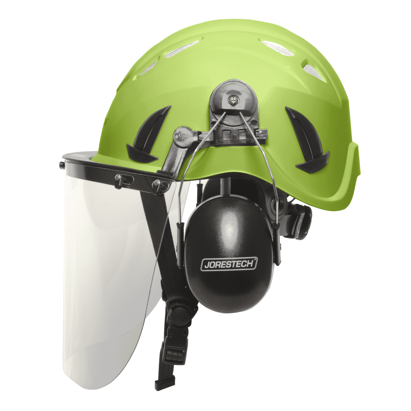 Jorestech Ventilated Safety Helmet, Face Shield, Earmuffs, Lime, Hard ...