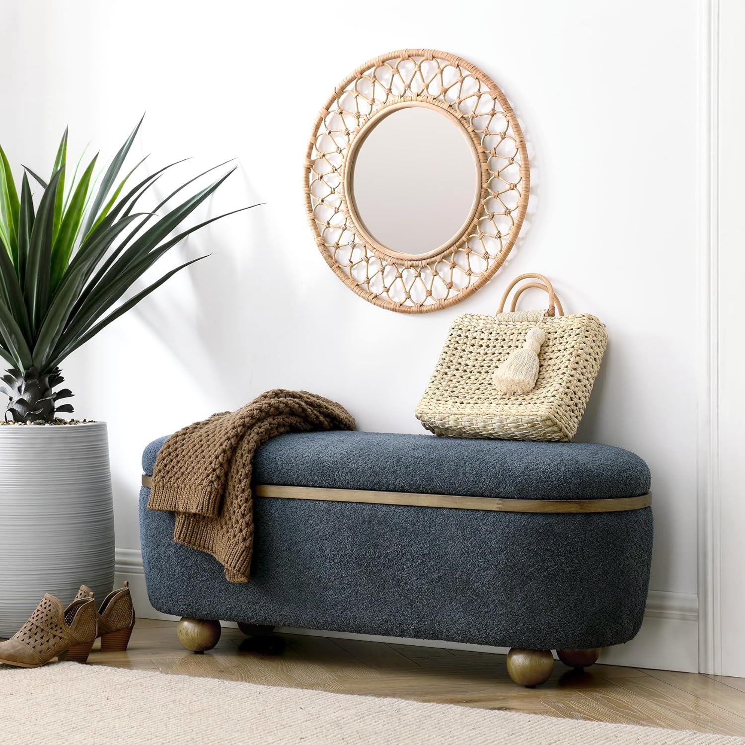 JOSHEN 43" Modern Storage Ottoman ,Upholstered End of Bed Ottoman with ...