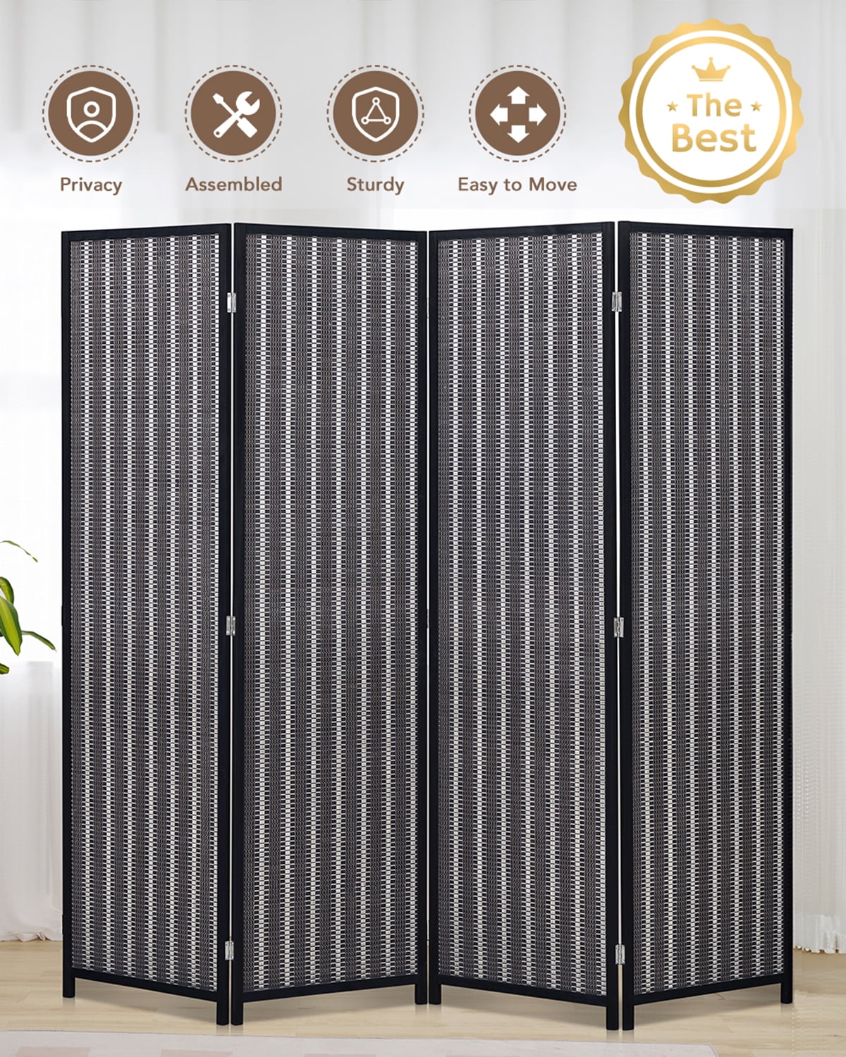 JOSTYLE 6ft Tall 4-Panel Room Divider, Extra Wide Folding Privacy ...