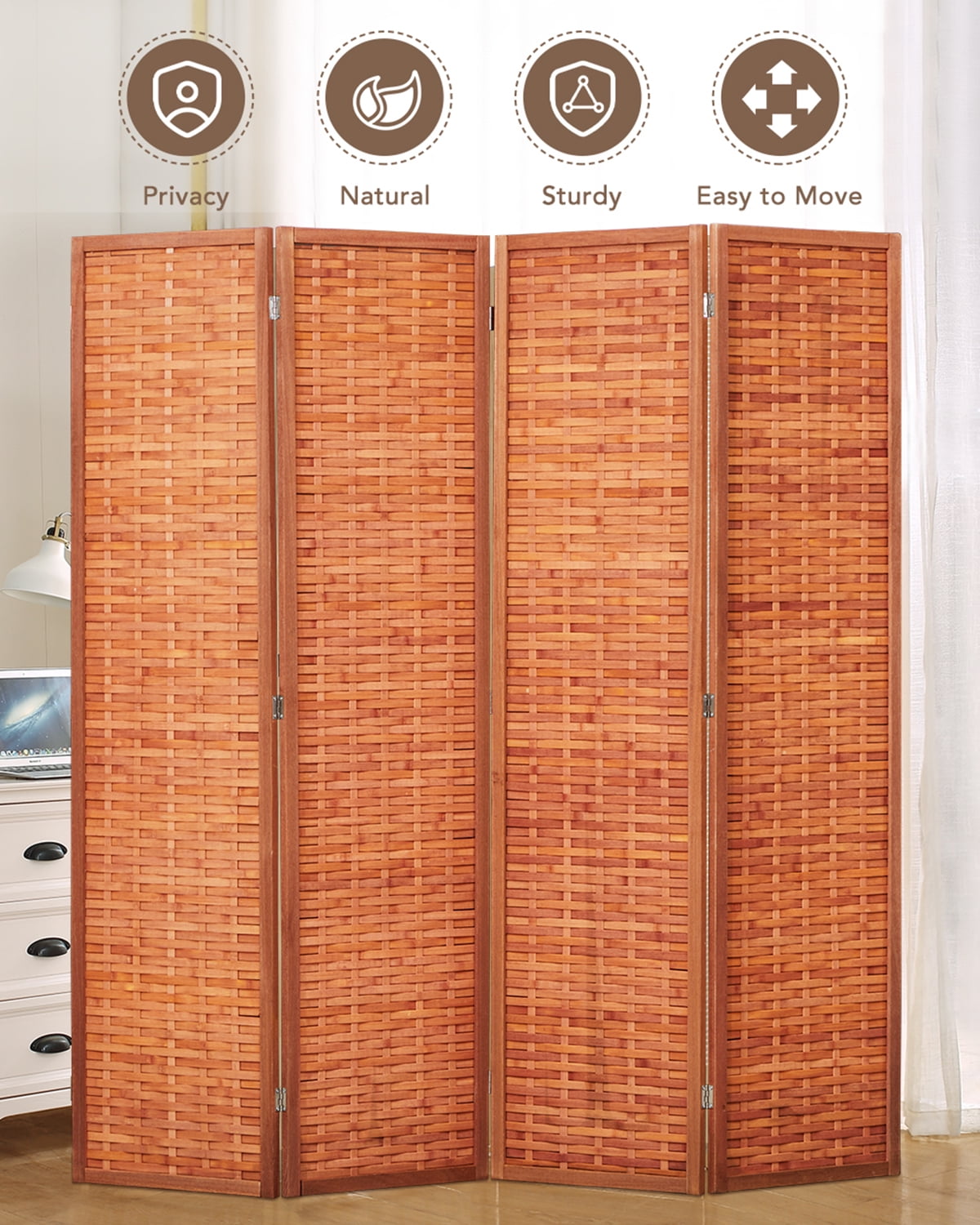 JOSTYLE 4-Panel Divider, 6ft Tall Extra Wide, Indoor Privacy Screen ...