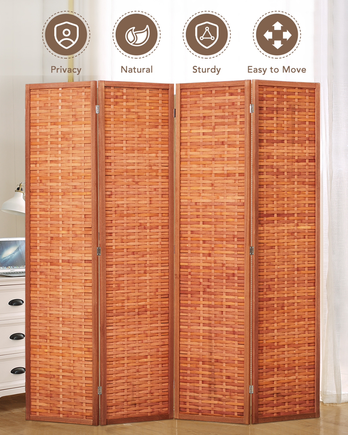 Costway 4-Panel Folding Screen Room Divider with Chalkboard, 5.7Ft Tall ...