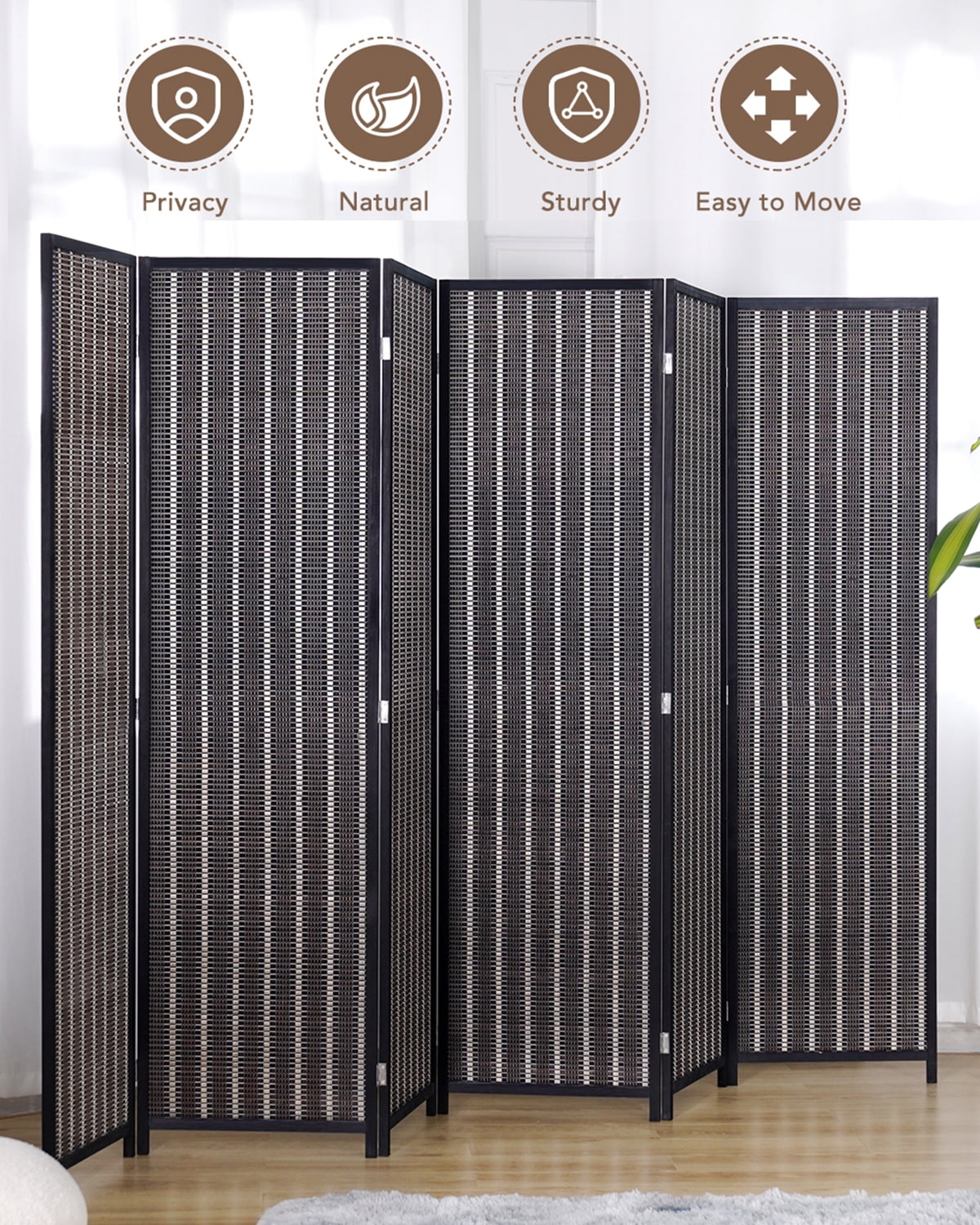 JOSTYLE 6-Panel Room Divider, Natural Bamboo Privacy Screen for Home ...