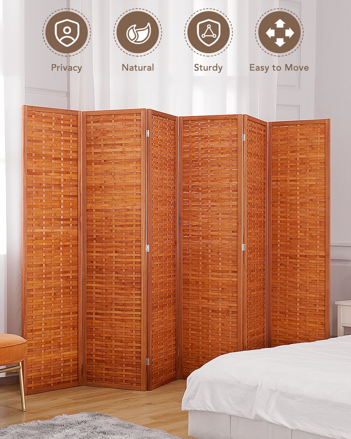 JOSTYLE House Home Partition: 6-Panel Bamboo Room Divider, Red Brown, Decorative Standalone ...