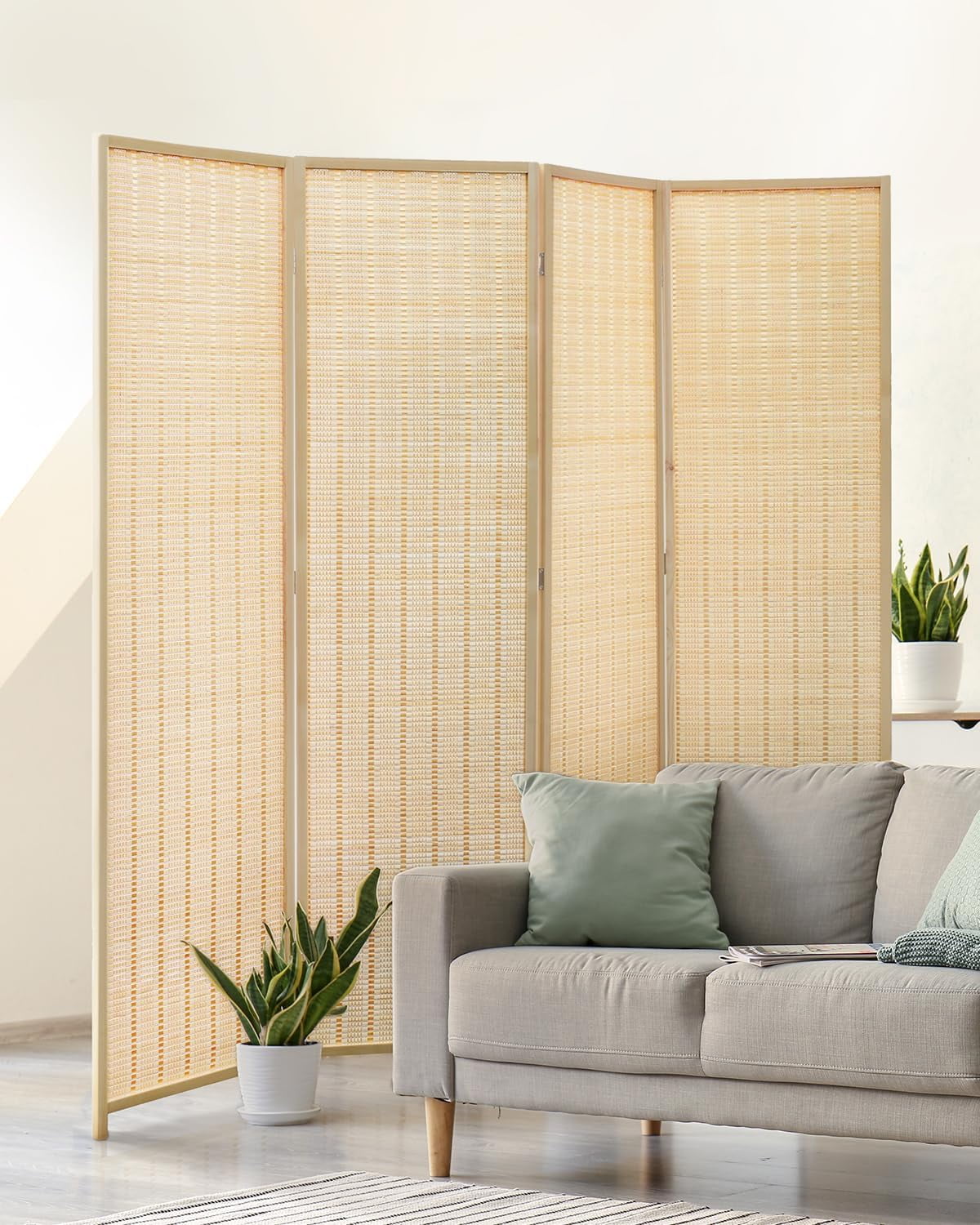 JOSTYLE Room Divider 4 Panel Folding Privacy Screen, Bamboo Room ...