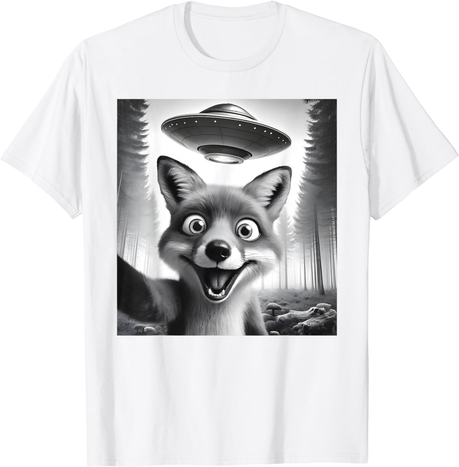 JOT Fox UFO Funny Fox Selfie with UFOs Alien Men Women T-Shirt ...