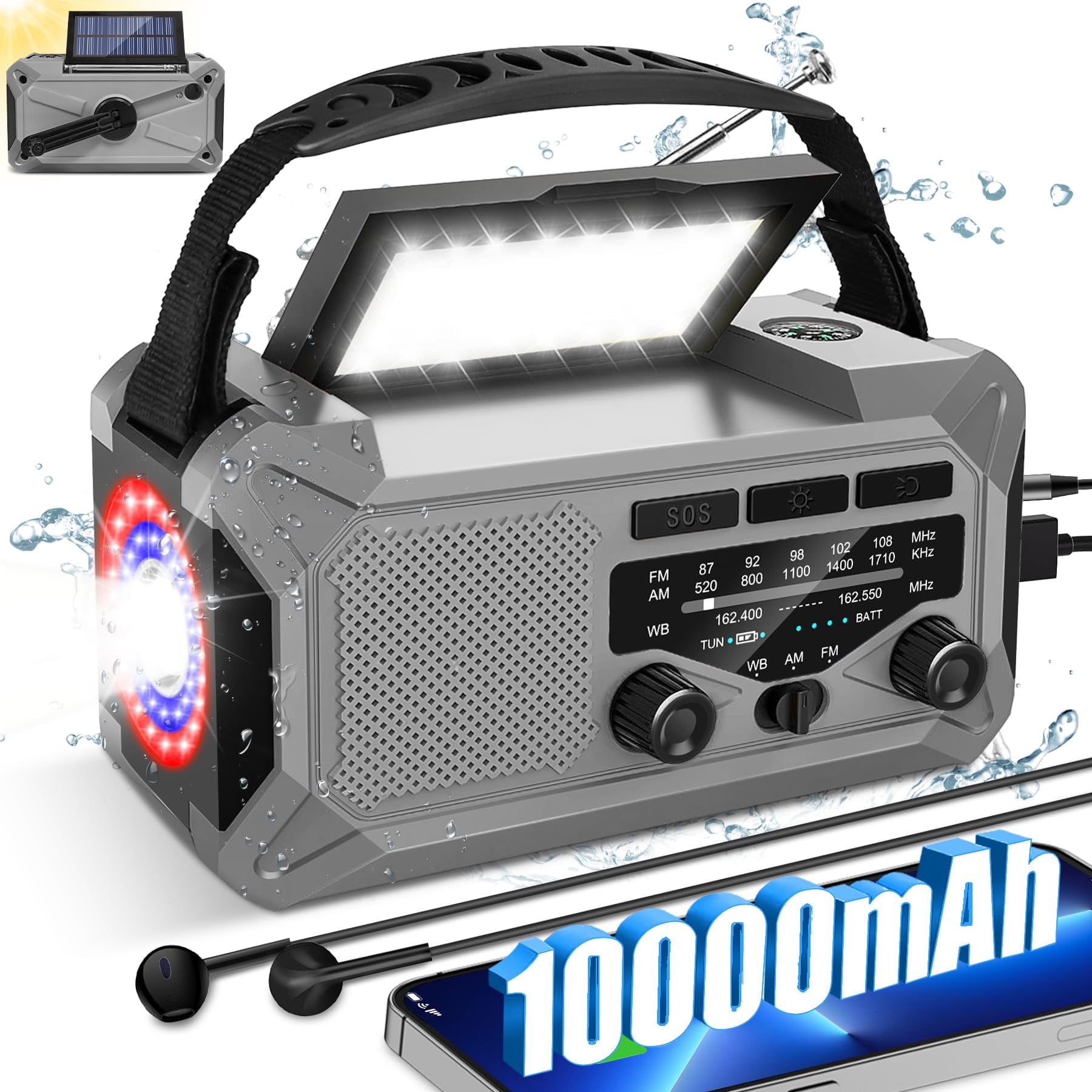 JOUALY 10000mAh Emergency Weather Radio with Solar Charging, Hand Crank ...