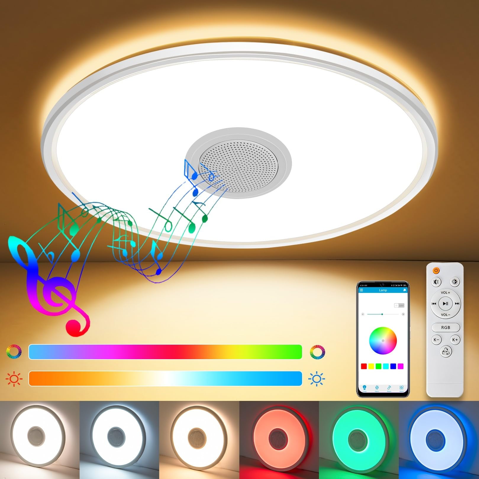 JOUALY 11.6 IN LED Flush Mount Ceiling Light Dimmable with Bluetooth ...