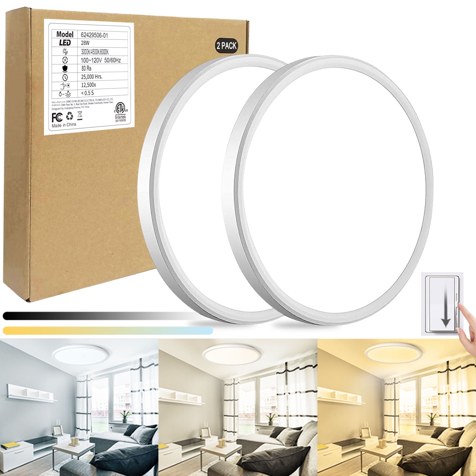 JOUALY 12 Inch 2Pack LED Flush Mount Ceiling Light,28W 3200LM DIMMABLE ...