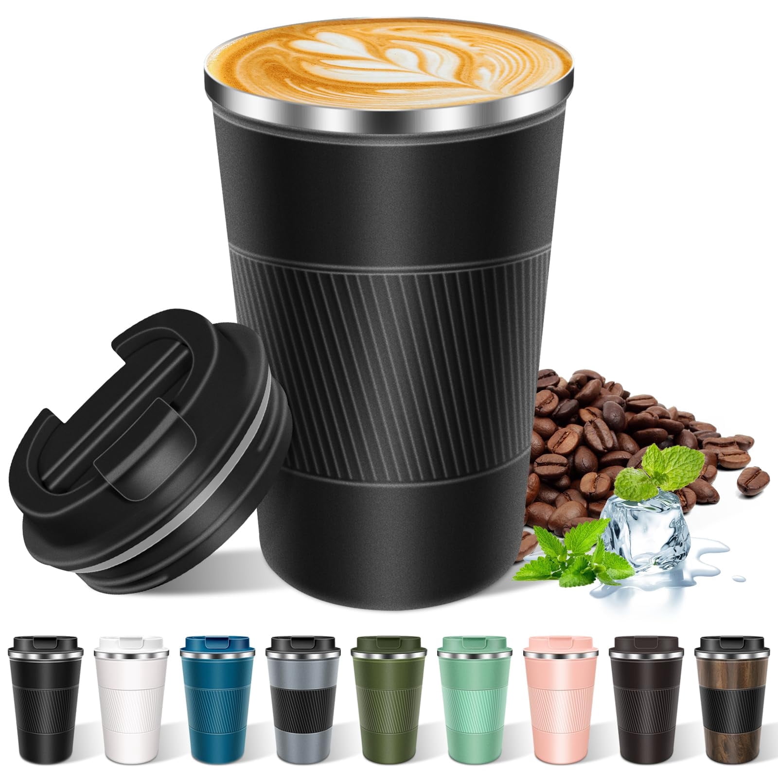 JOUALY Coffee Tumbler with Lid, 13Floz Leakproof Travel Mug, Stainless ...