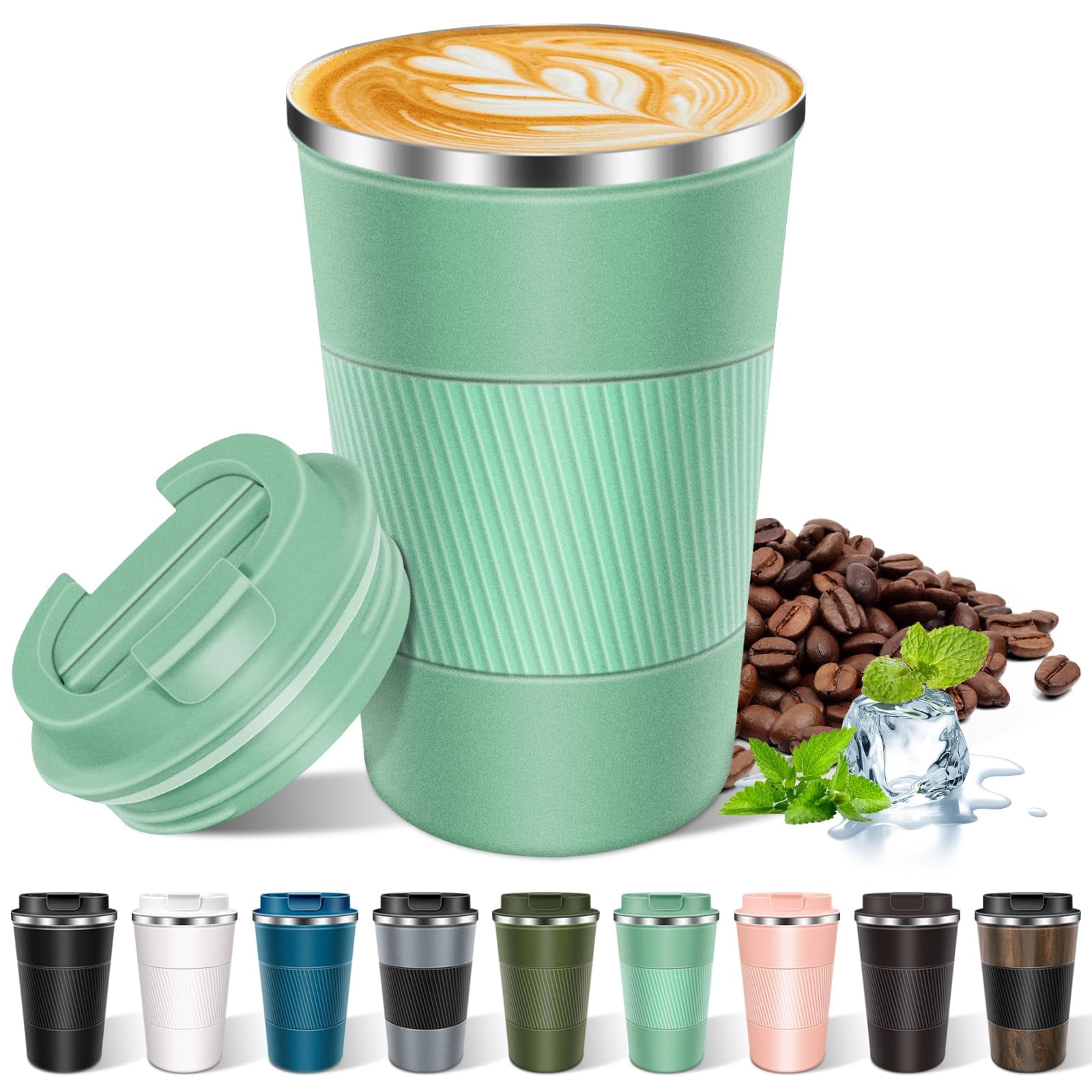 JOUALY Coffee Tumbler with Lid, 13Floz Leakproof Coffee Mug, Stainless ...