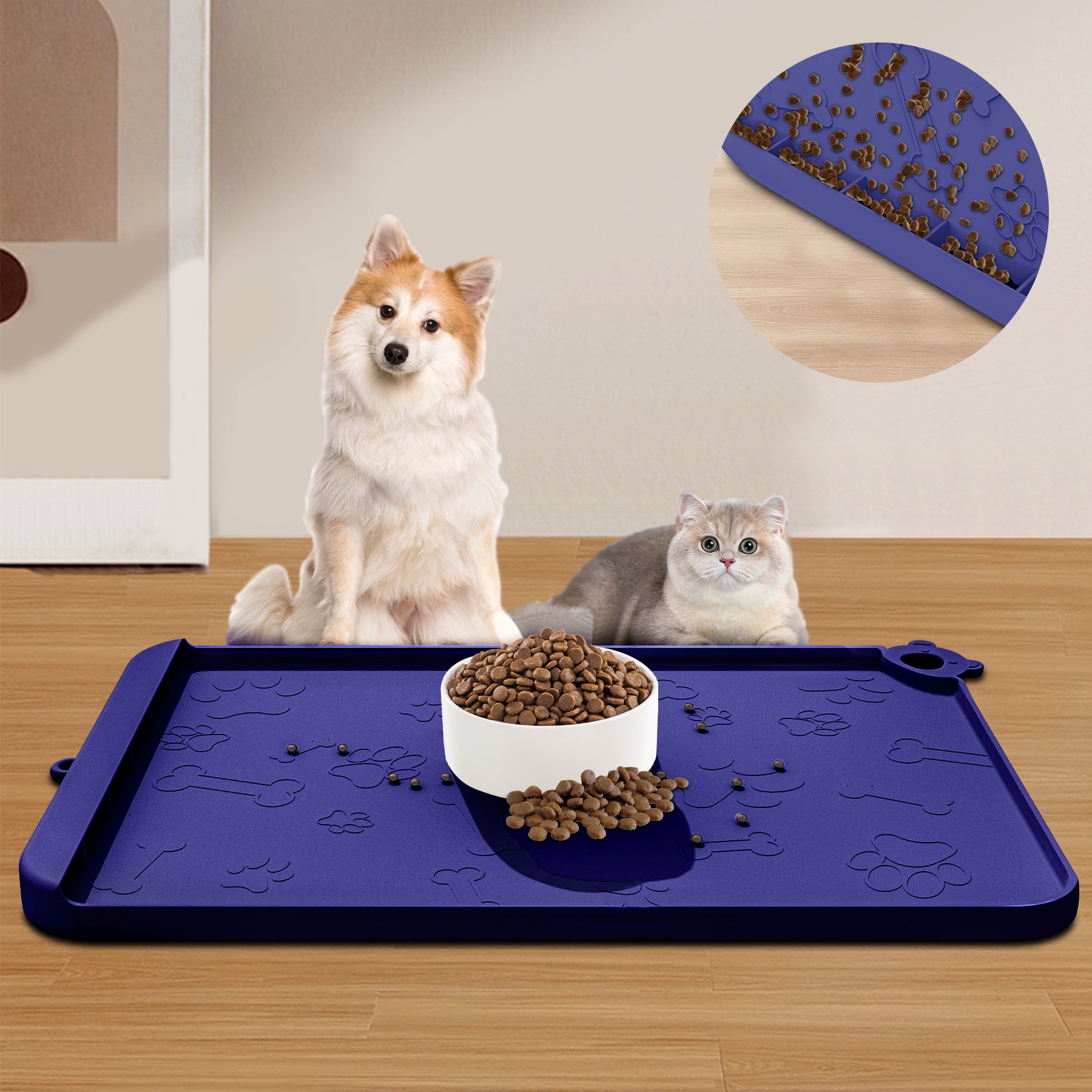 JOUALY Dog Food Mat- Silicone Pet Placemat for Food and Water - 18
