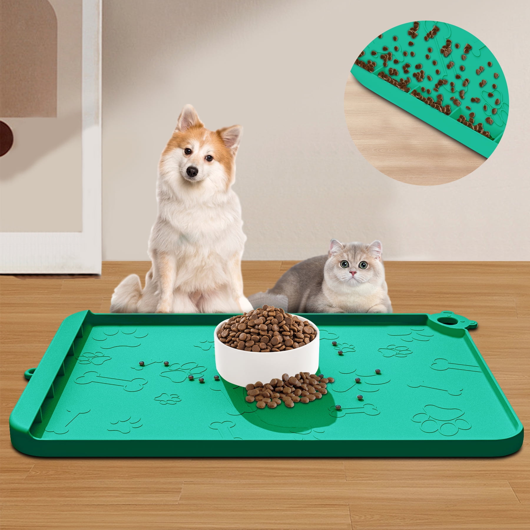 JOUALY Dog Food Mat- Silicone Pet Placemat for Food and Water - 18" x ...