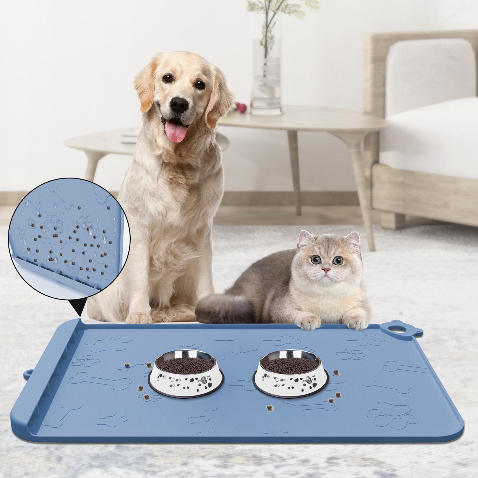 JOUALY Dog Food Mat- Silicone Pet Placemat for Food and Water - 20