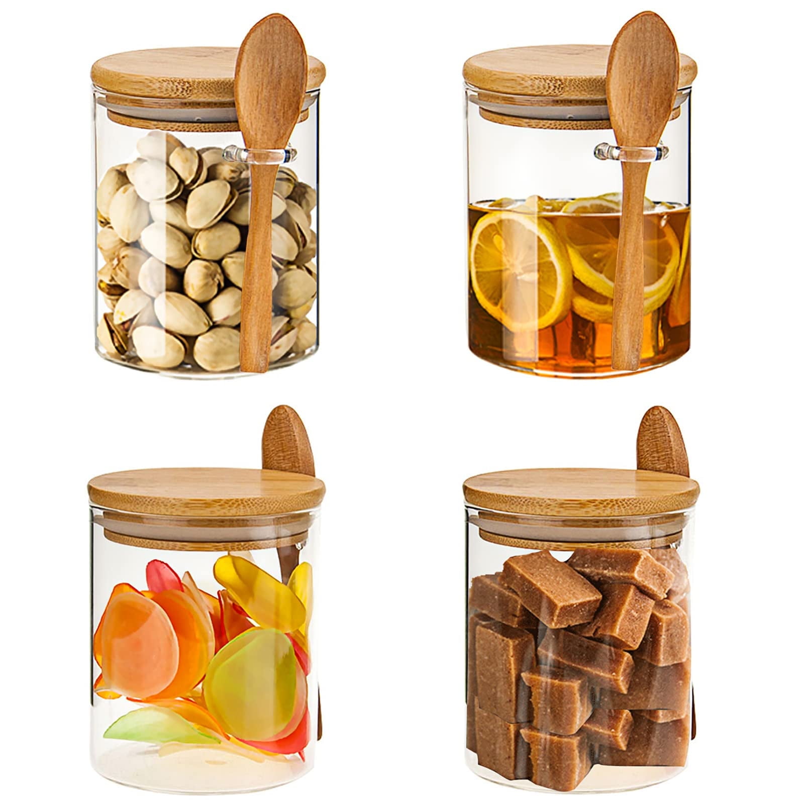 JOUALY Glass Stackable Food Storage Jars with Bamboo Lids, Set of 4 ...