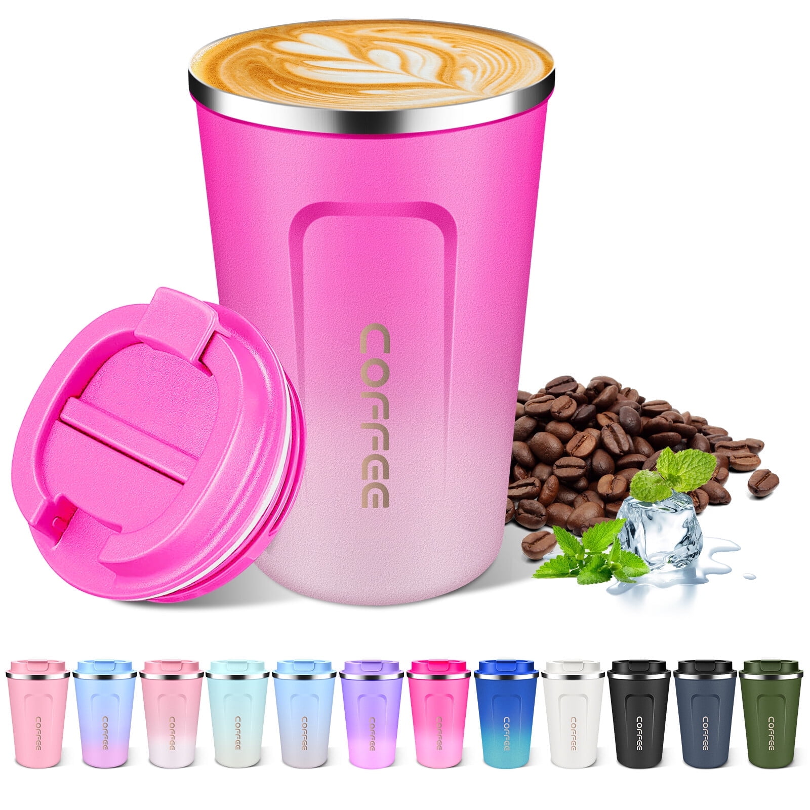 JOUALY Travel coffee mug 13 floz Insulated Coffee cup with lid reusable ...