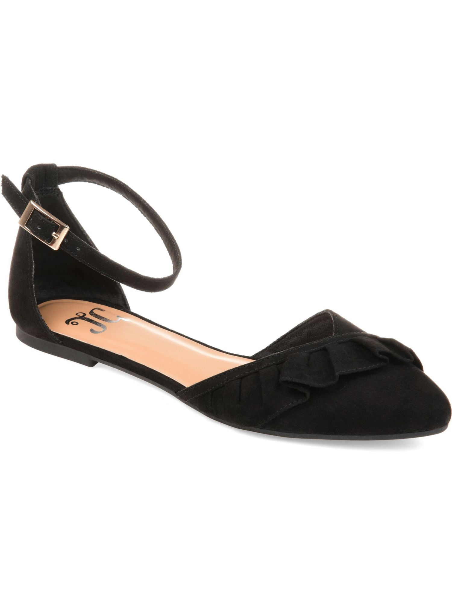 JOURNEE COLLECTION Womens Black Dorsay Cushioned Ankle Strap Ruffled ...