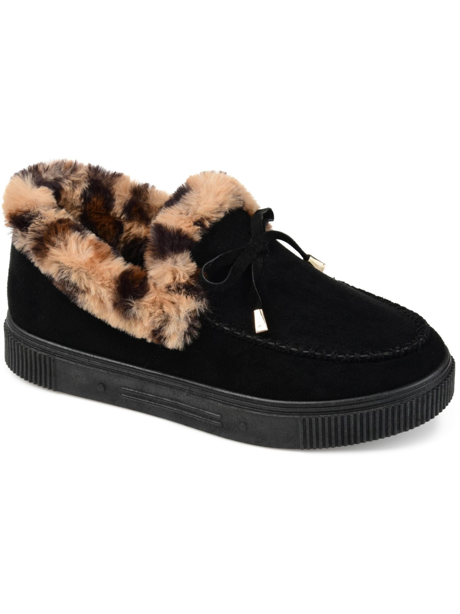 JOURNEE COLLECTION Womens Black Whipstitch Detail Faux Fur Trim Bow Tie ...