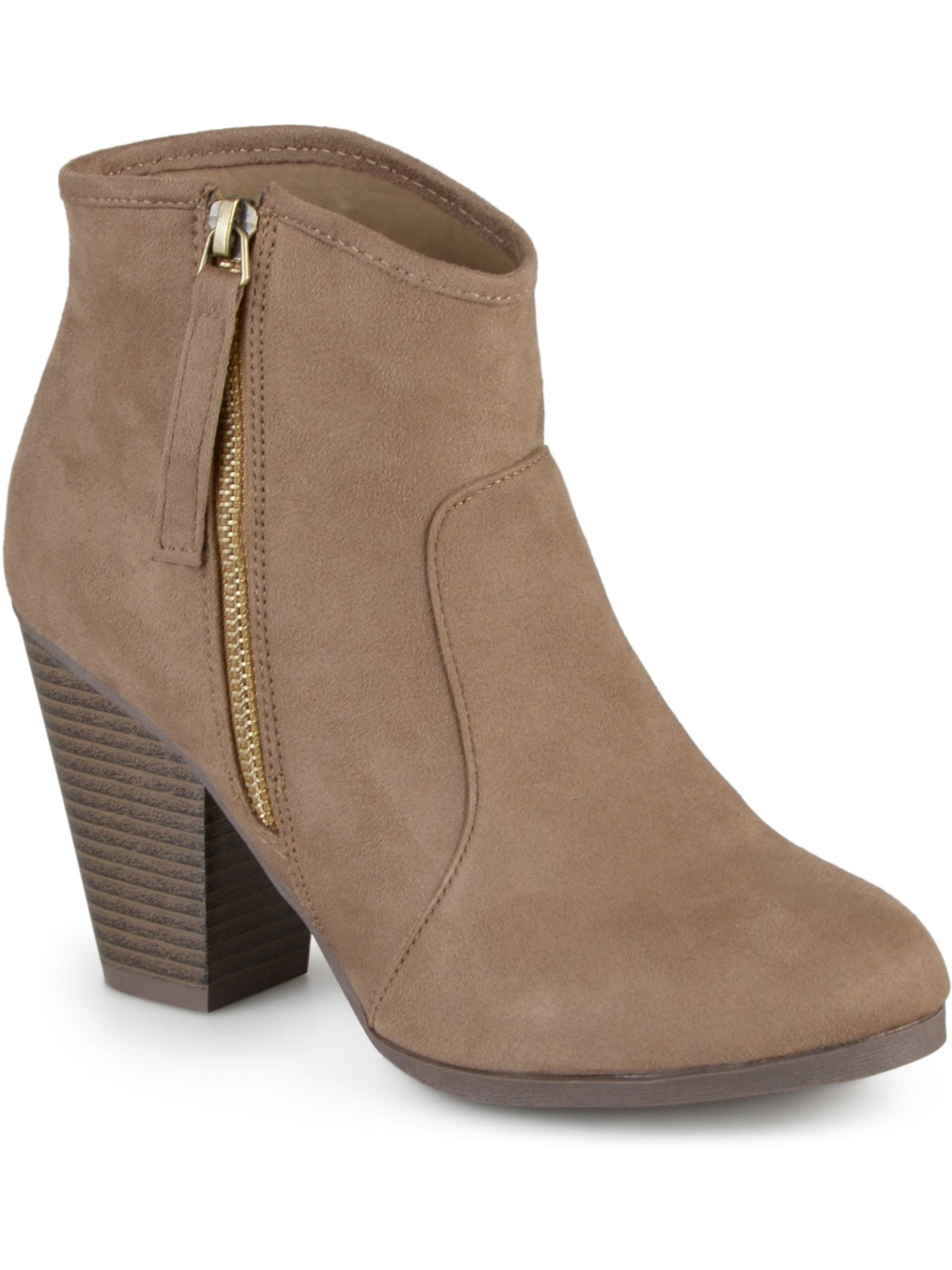 JOURNEE COLLECTION Womens Brown Comfort Link Round Toe Block Heel Zip ...