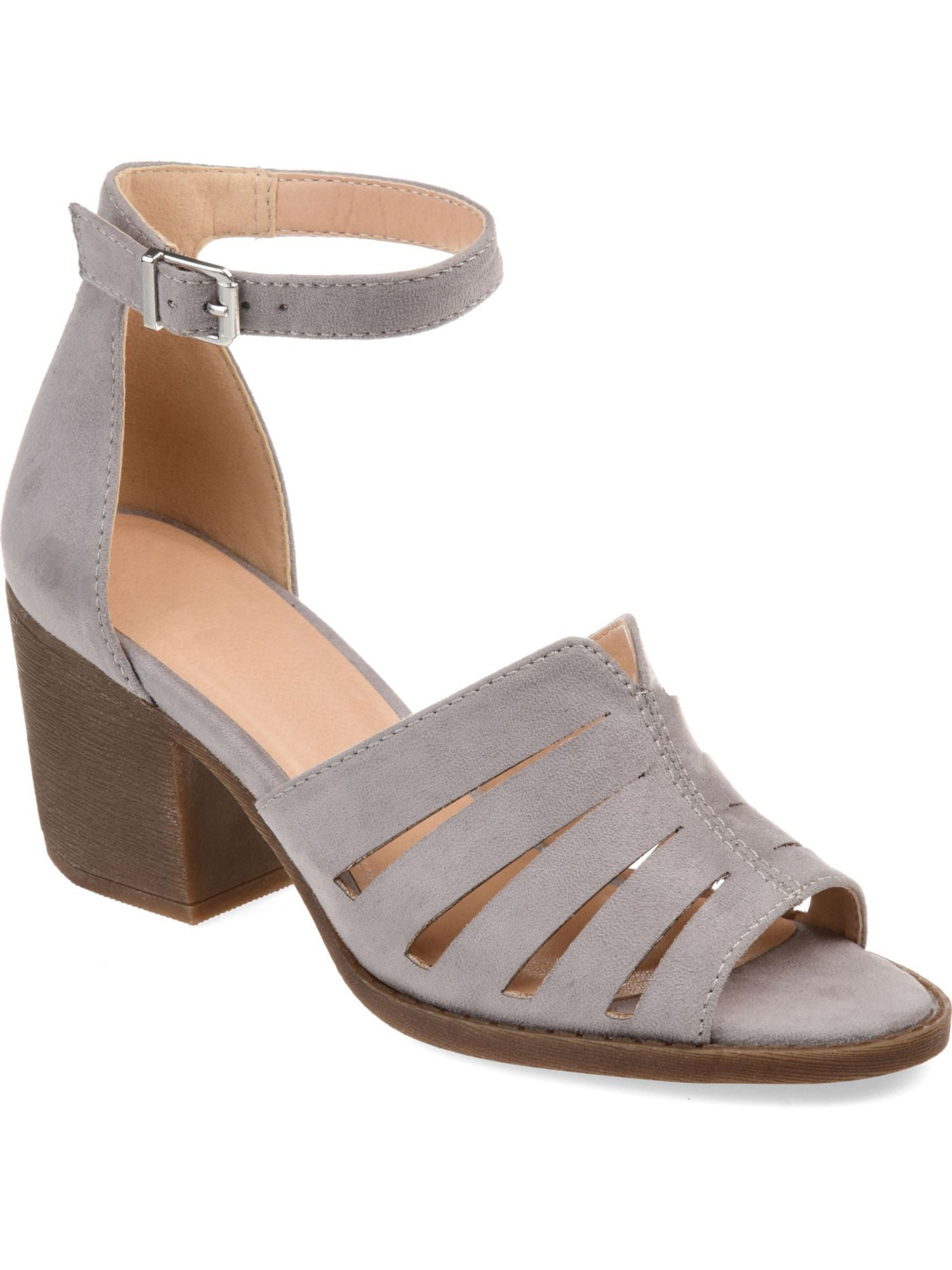 JOURNEE COLLECTION Womens Gray Caged Design Ankle Strap Taryn Round Toe ...
