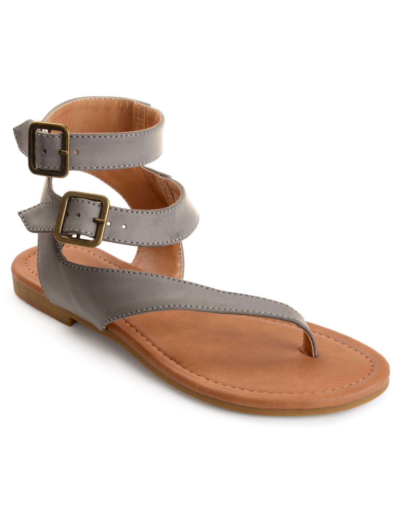 JOURNEE COLLECTION Womens Gray Double Ankle Straps Asymmetrical Padded ...