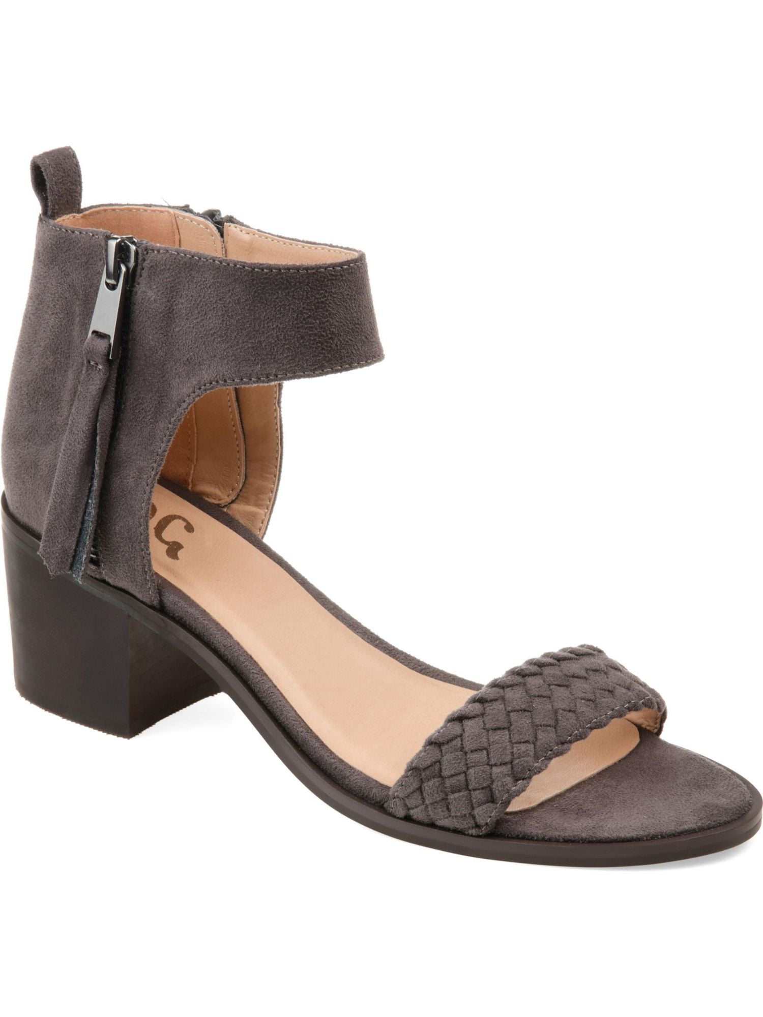 JOURNEE COLLECTION Womens Gray Zipper Accent Woven Toe Strap Ankle ...