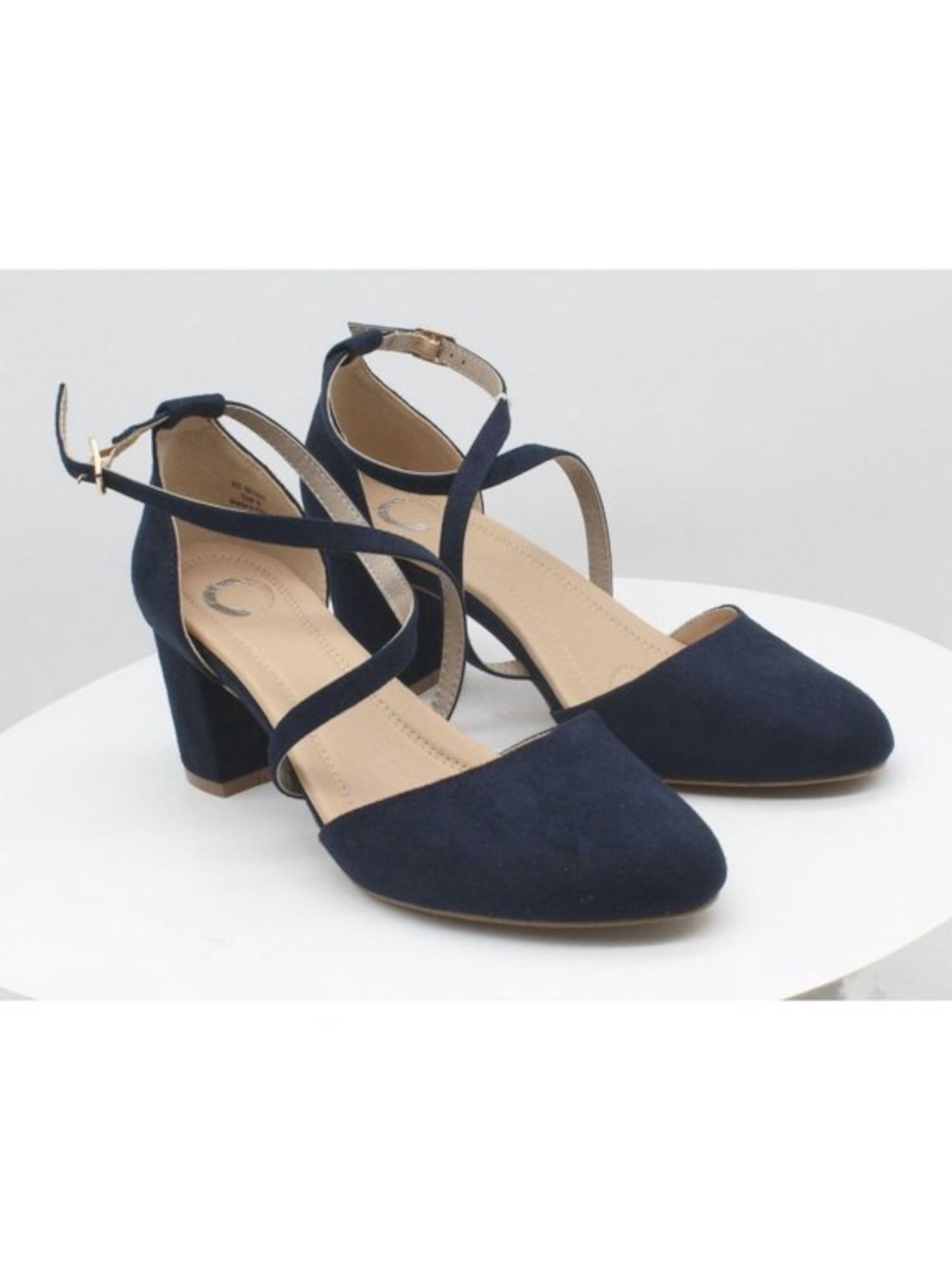 JOURNEE COLLECTION Womens Navy Crisscross Straps Padded Foster Almond ...