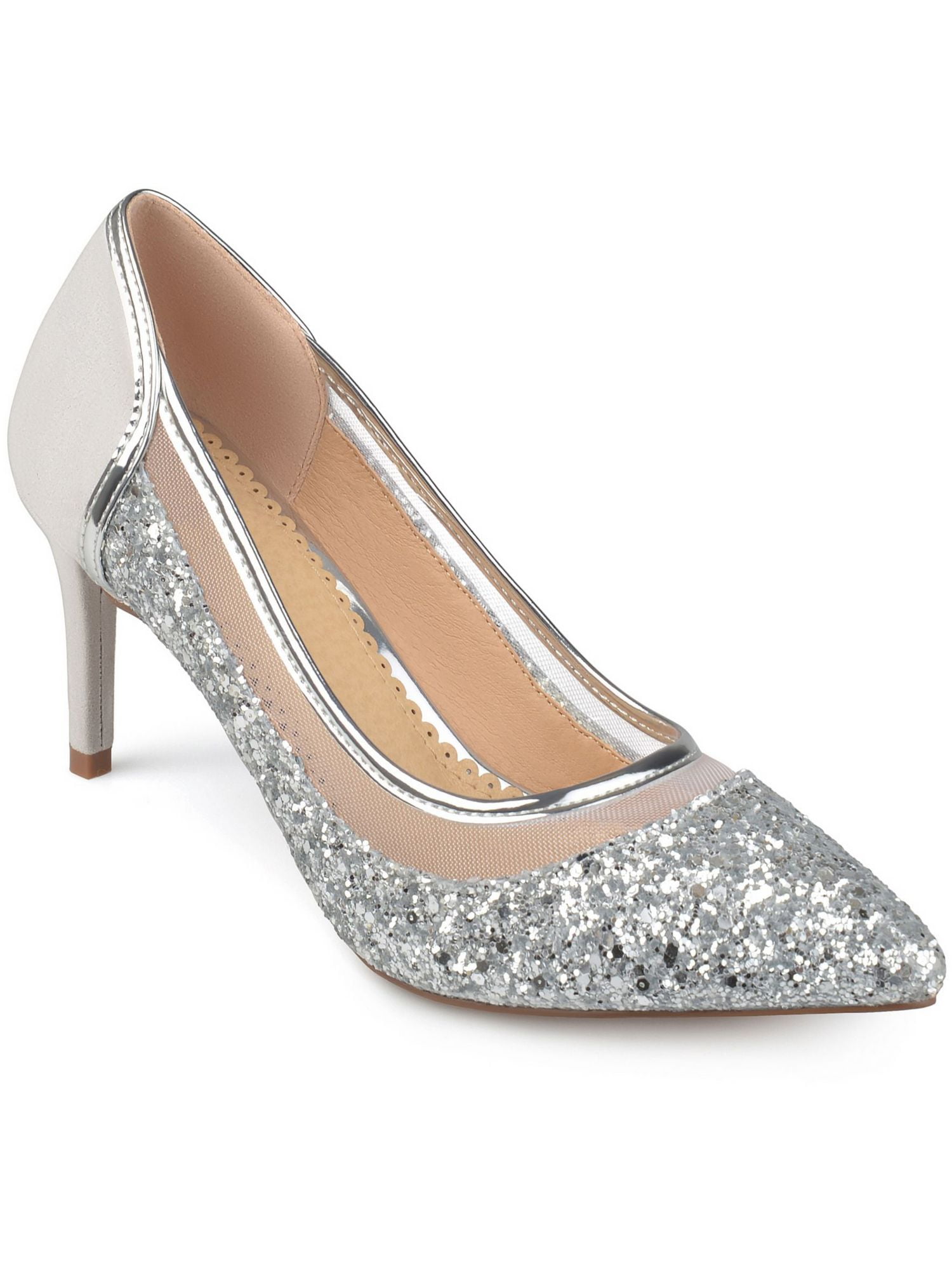 JOURNEE COLLECTION Womens Silver Mesh Glitter Padded Kalani Pointed Toe ...