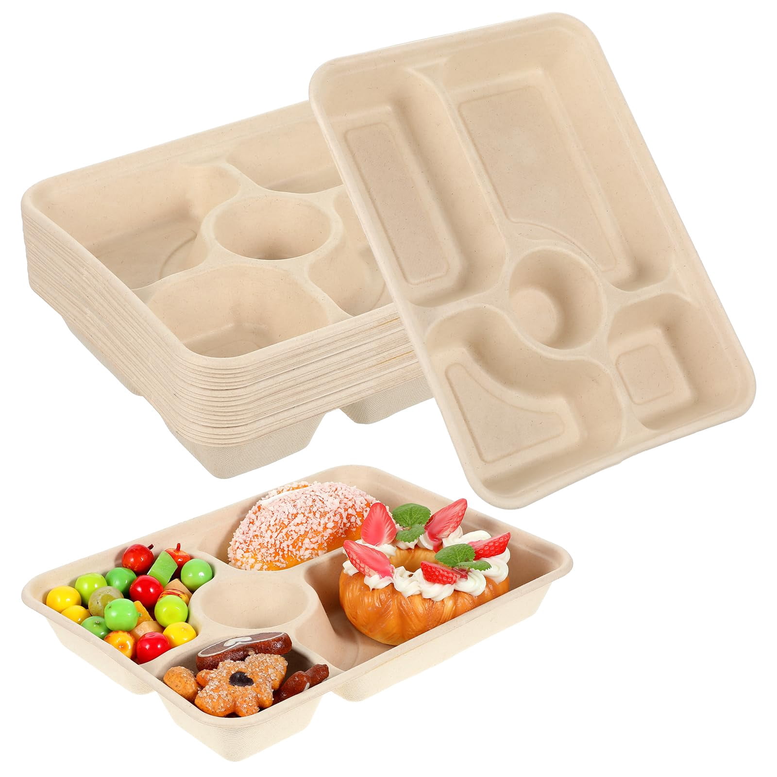 JOUTYFOR 50 Pack 5 MMF7 Compartment Disposable Paper Plates, 8 ...