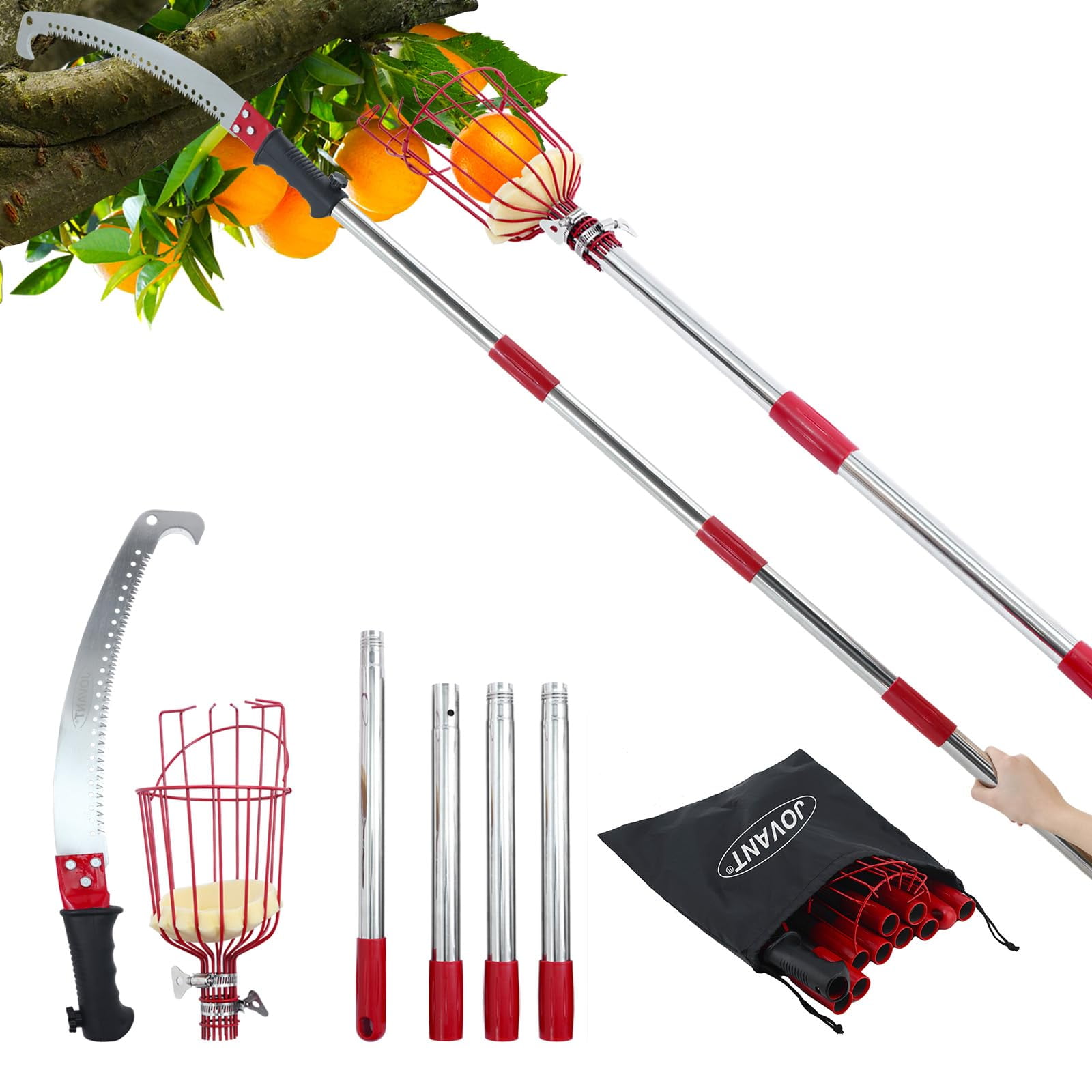 JOVANT 2-in-1 Grabber, Stainless Steel Pole C3 7 FT Pole Saw And Fruit ...