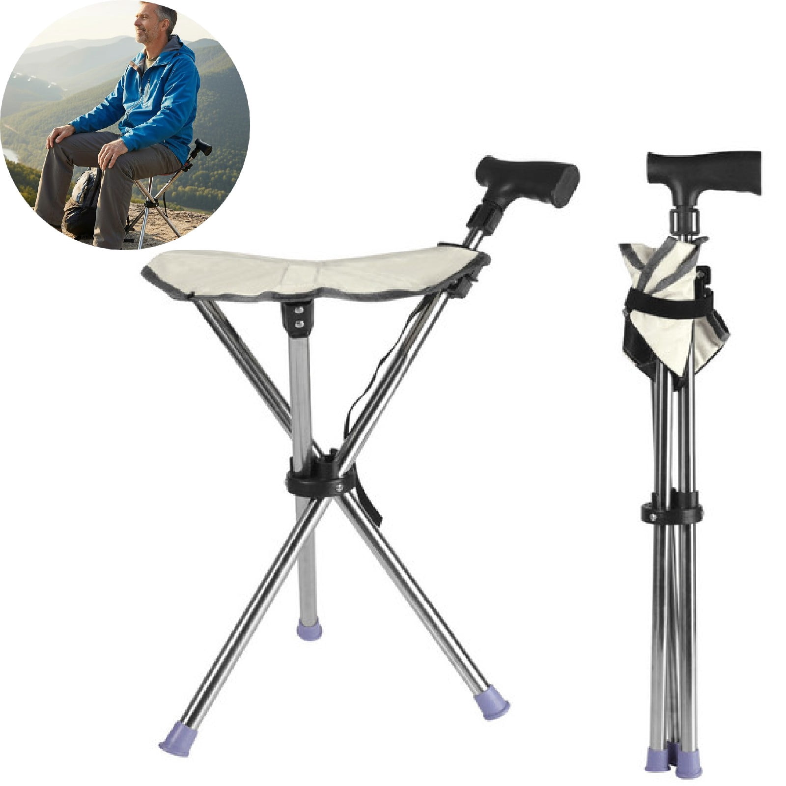 JOVELL Folding Walking Stick with Seat, Heavy Duty 330lbs Capacity ...