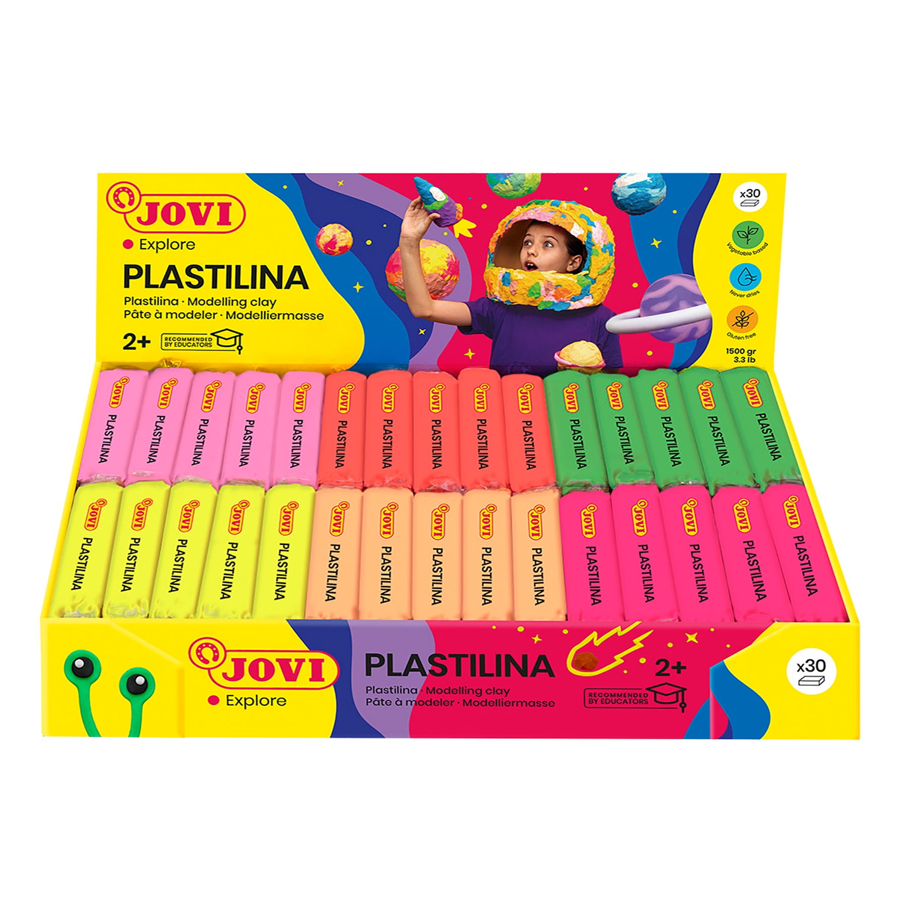 JOVI Plastilina Modeling Clay, Display Box of 30 Bars, Neon Colors ...