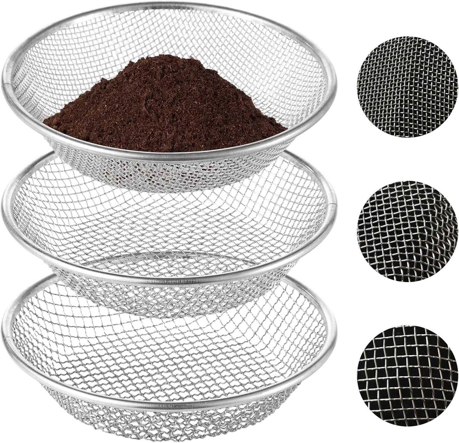 JOVIKE 3 Pack Soil Sifter for Garden – Compost Sieve for Rocks, Fine ...