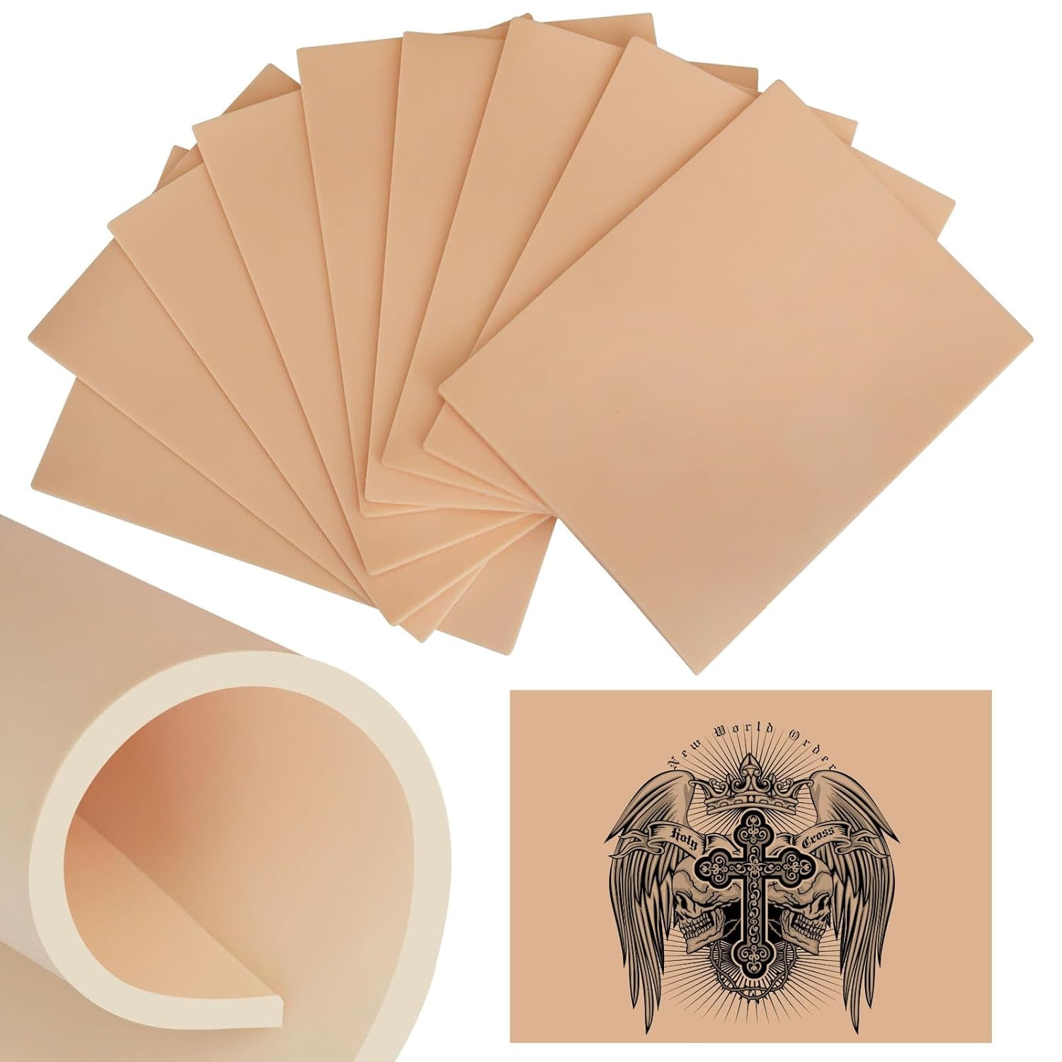 JOVIKE 3mm Tattoo Practice Skins - 10-Pack Professional Thick Silicone ...
