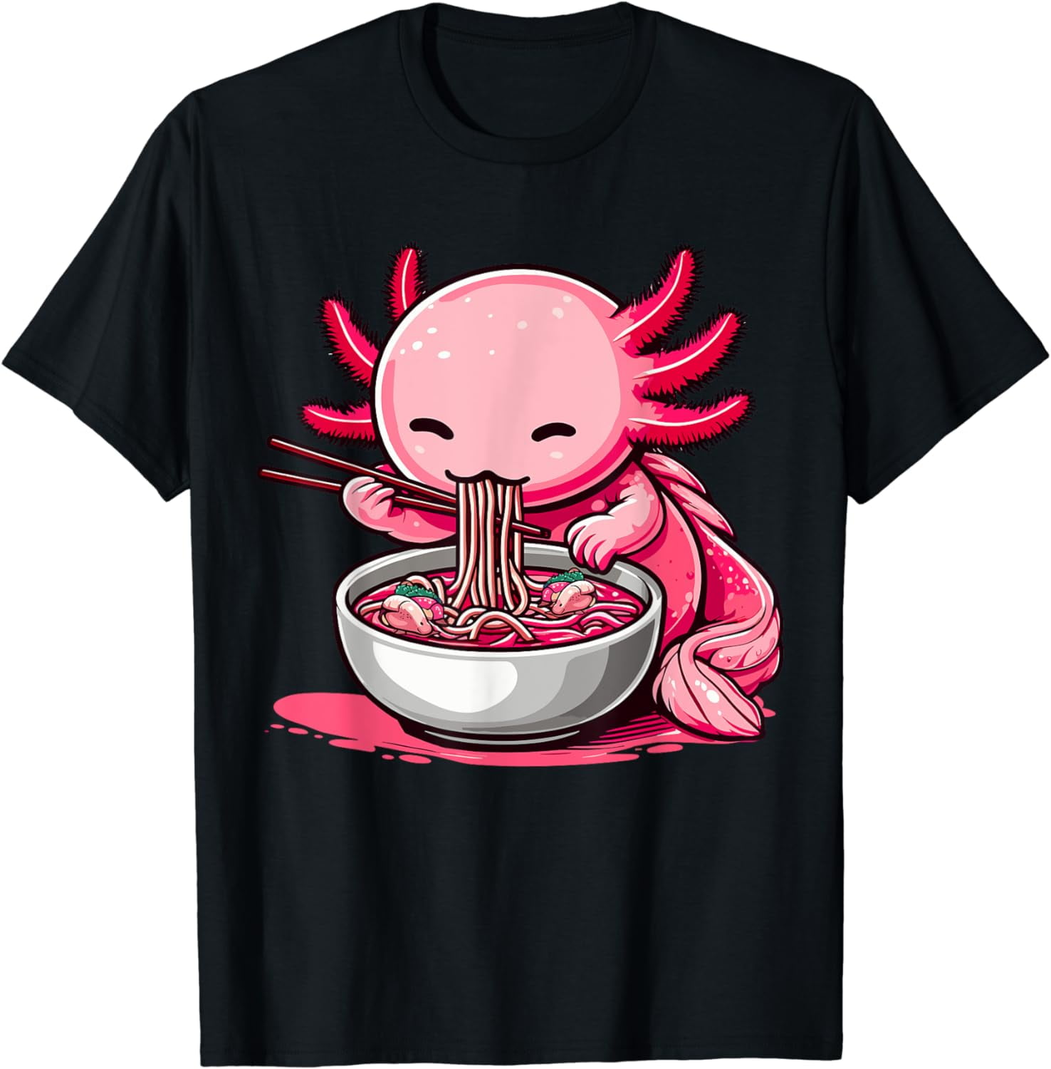 JOY Anime Kawaii Axolotl Eating Ramen Noodles Kids Teen Girl Boy T ...